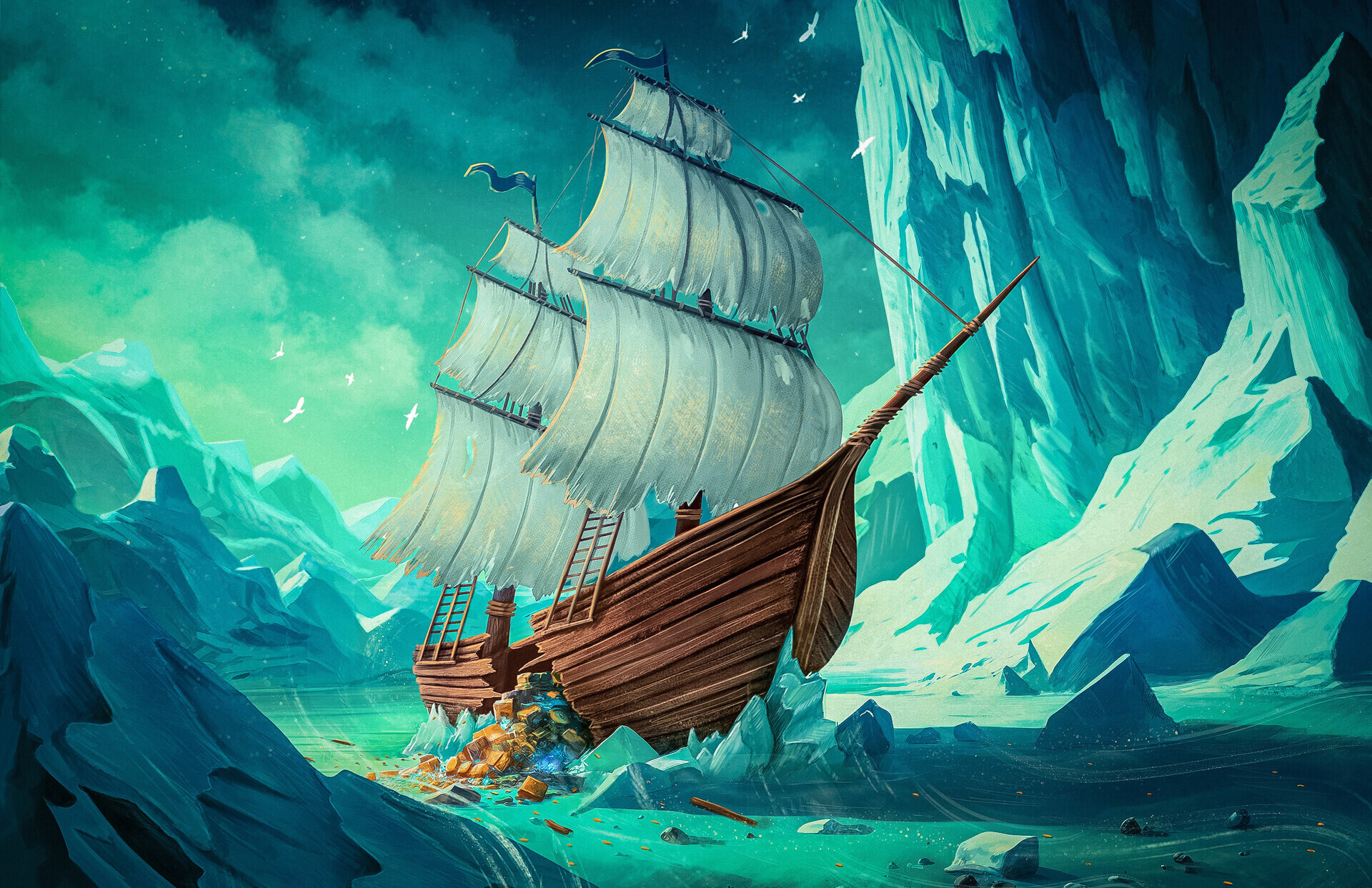 ArtStation - Ship on iceberg