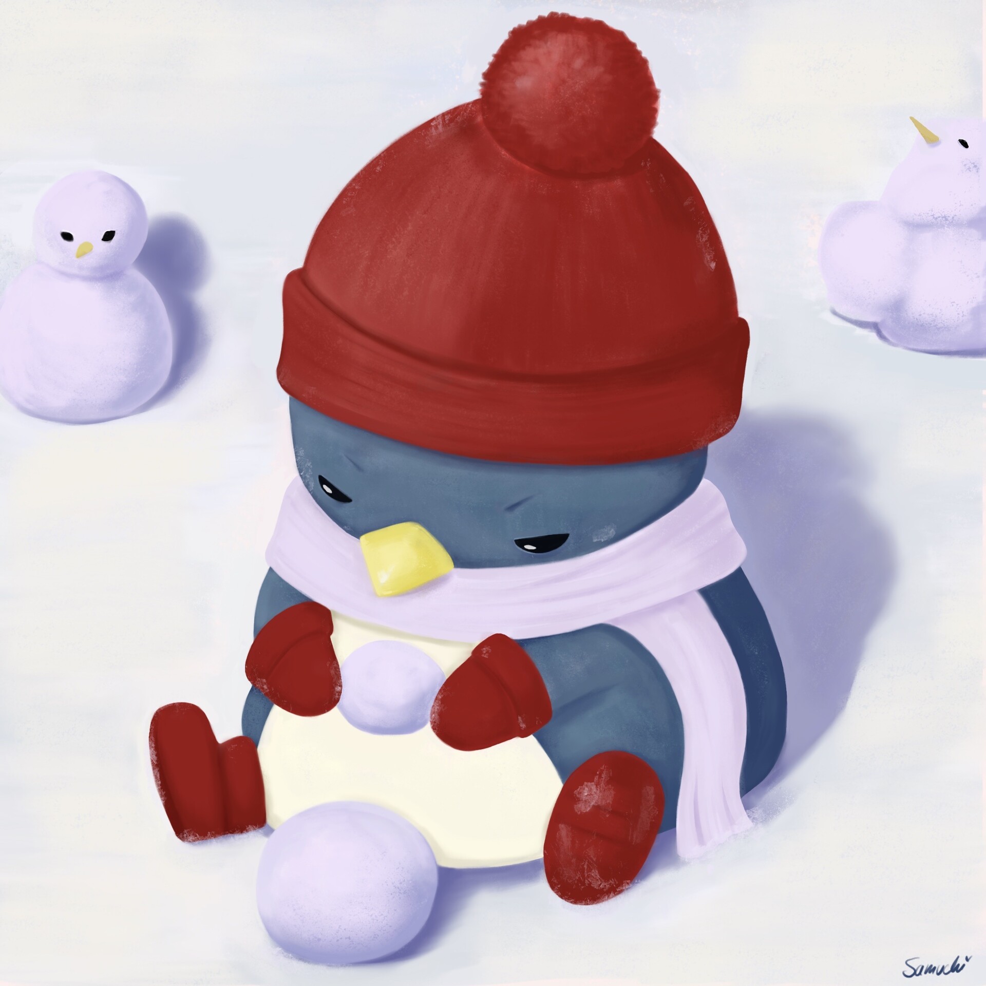 ArtStation - Penguin playing in the snow - Illustration