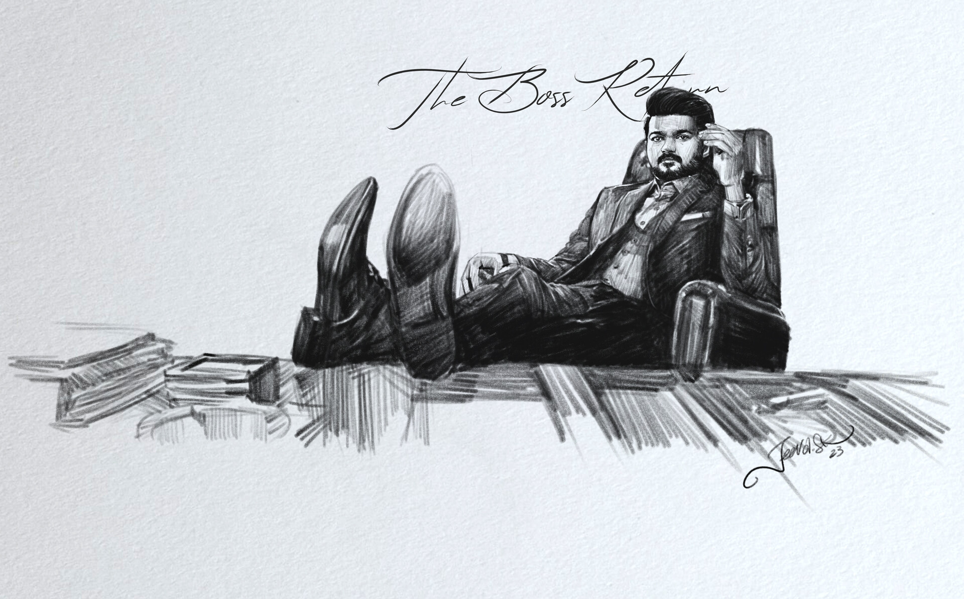 ArtStation - The Boss Return Thalapathy Vijay Pencil Sketch 2023