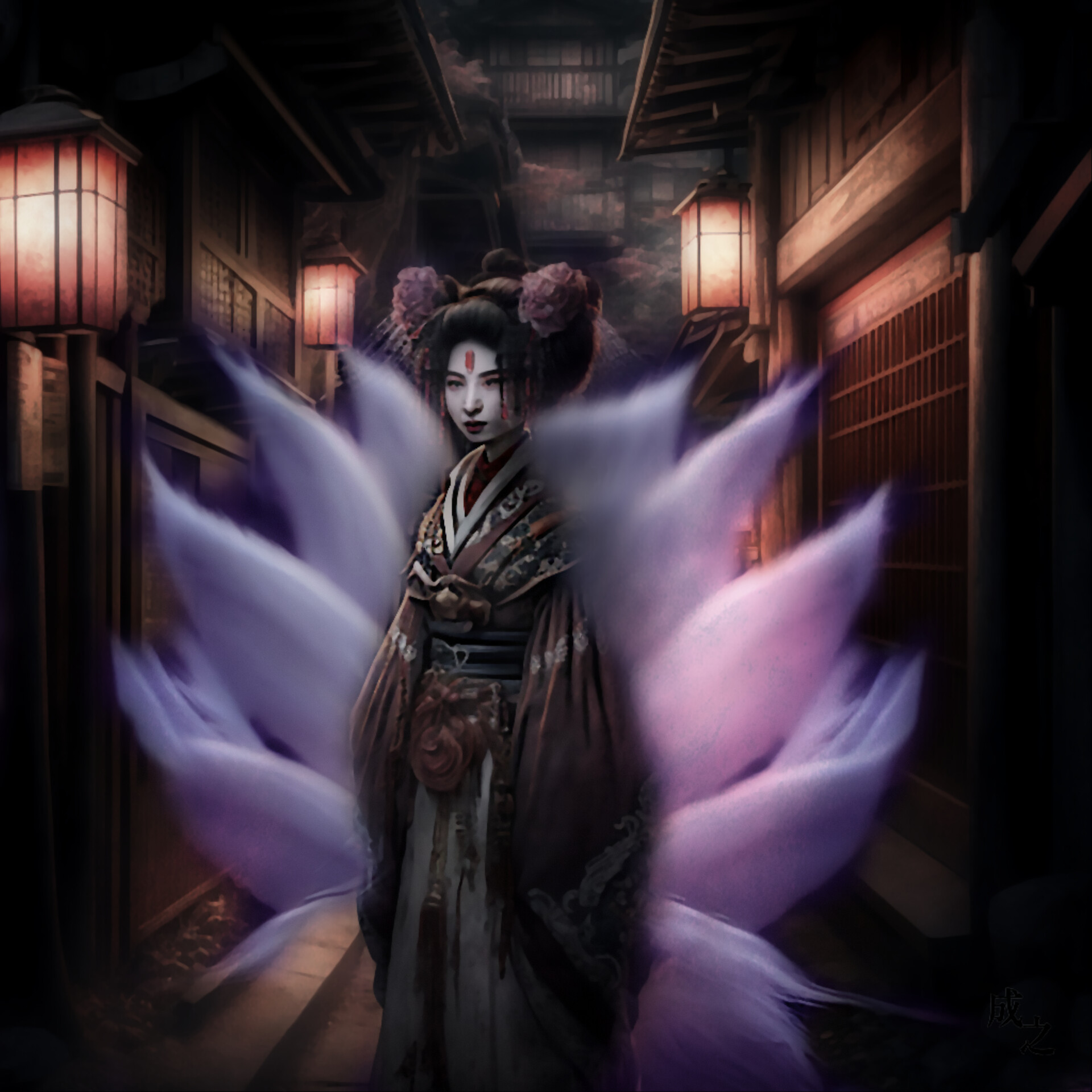 ArtStation - TAMAMO NO MAE (JAPANESE BEAUTIFUL NINE-TAILED FOX WITCH)