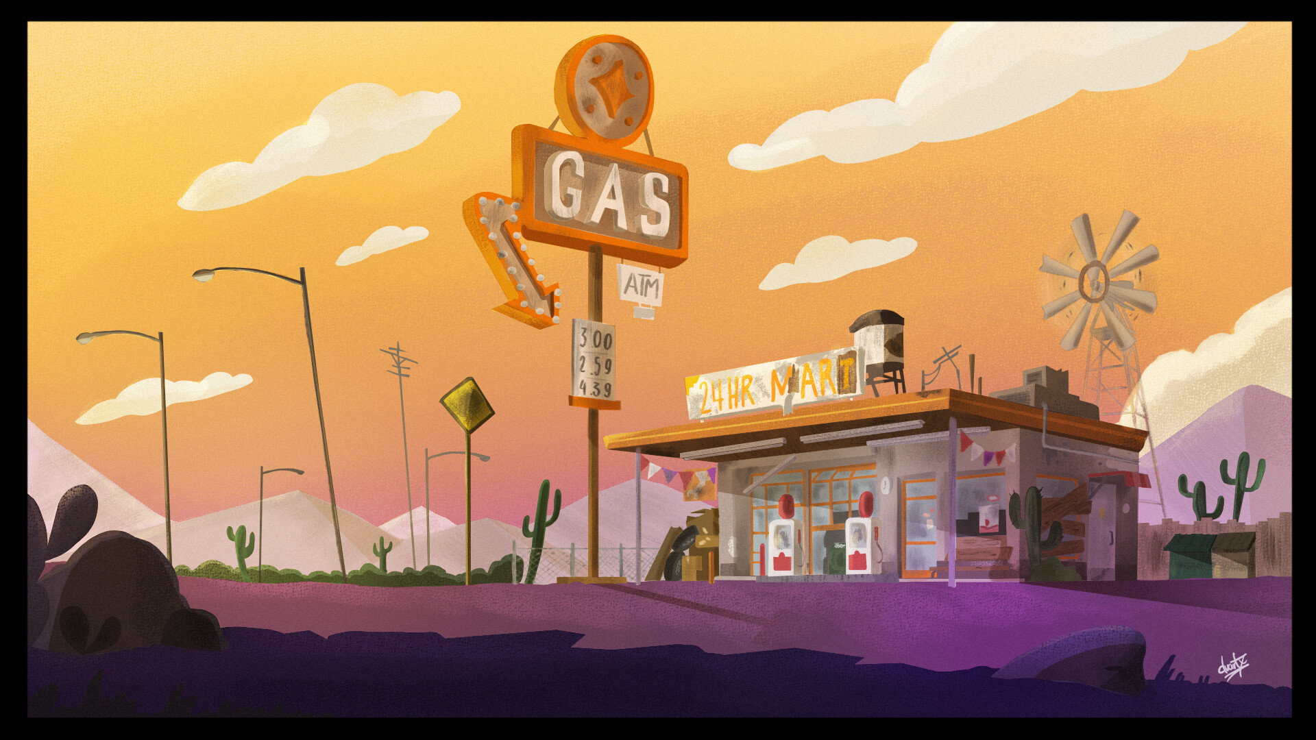 David Gómez - Gas Station - Background Painting