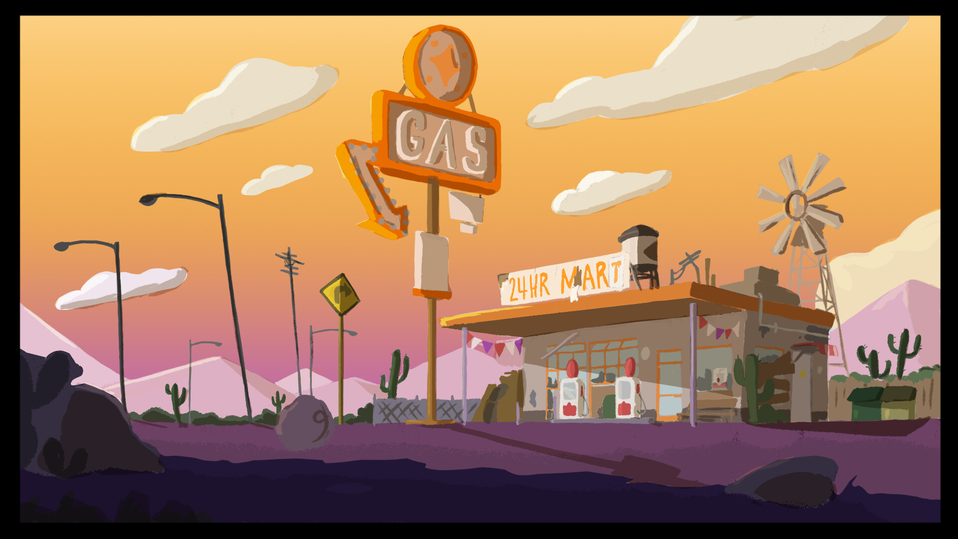 David Gómez - Gas Station - Background Painting