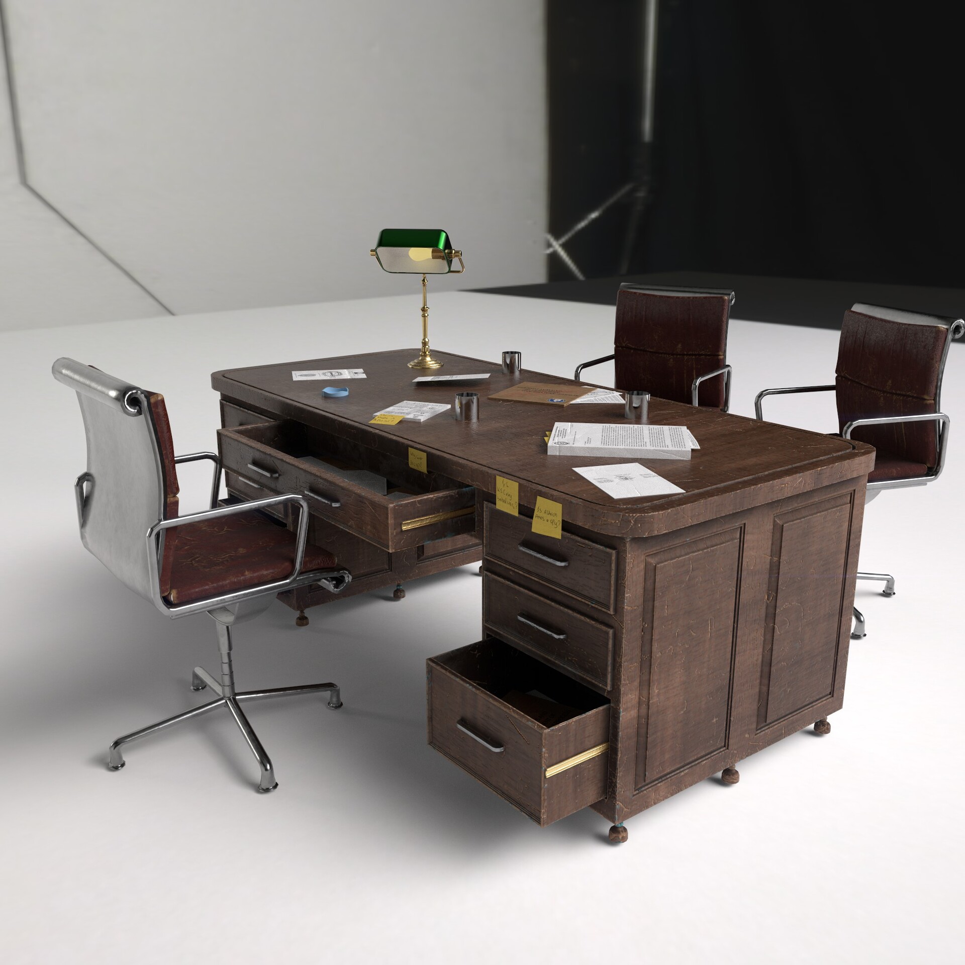ArtStation - 1980s detectives desk
