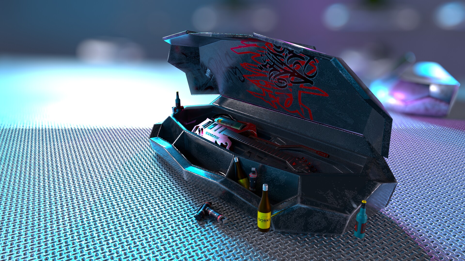 ArtStation - Arasaka military case with Johnny Silverhands guitar.