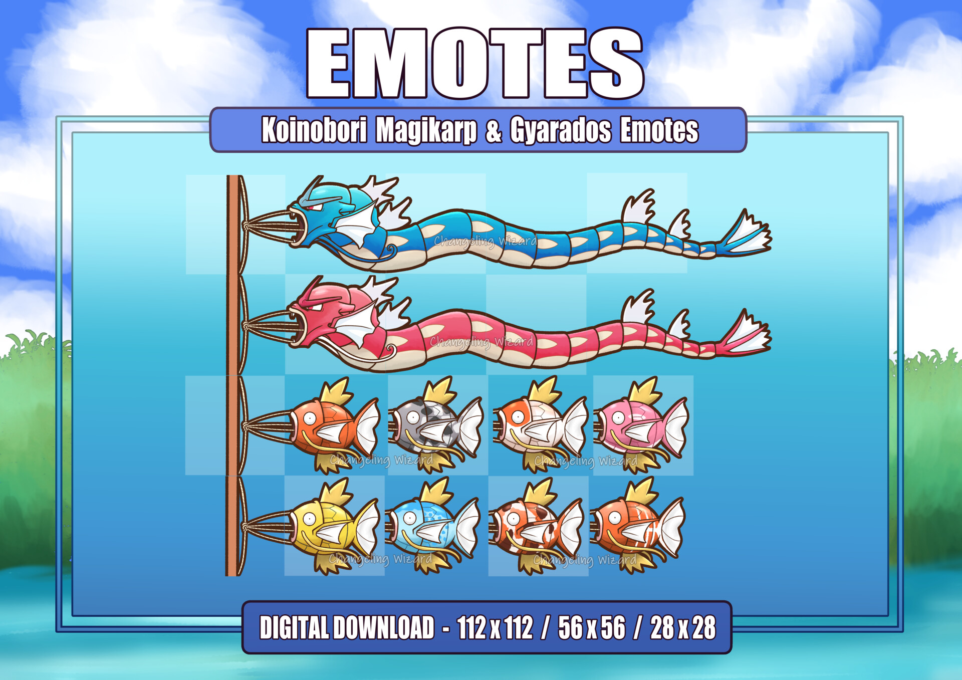 Changeling Wizard - Koinobori Magikarp and Gyarados Emotes