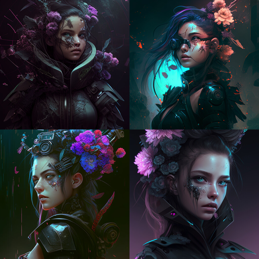 ArtStation - cyberpunk girl dark flowers