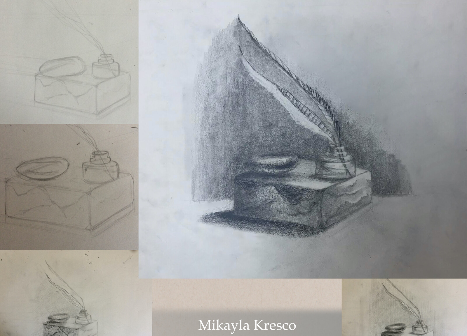 Mikayla Kresco - StillLife - Rocks, Glass, and Feather - Process