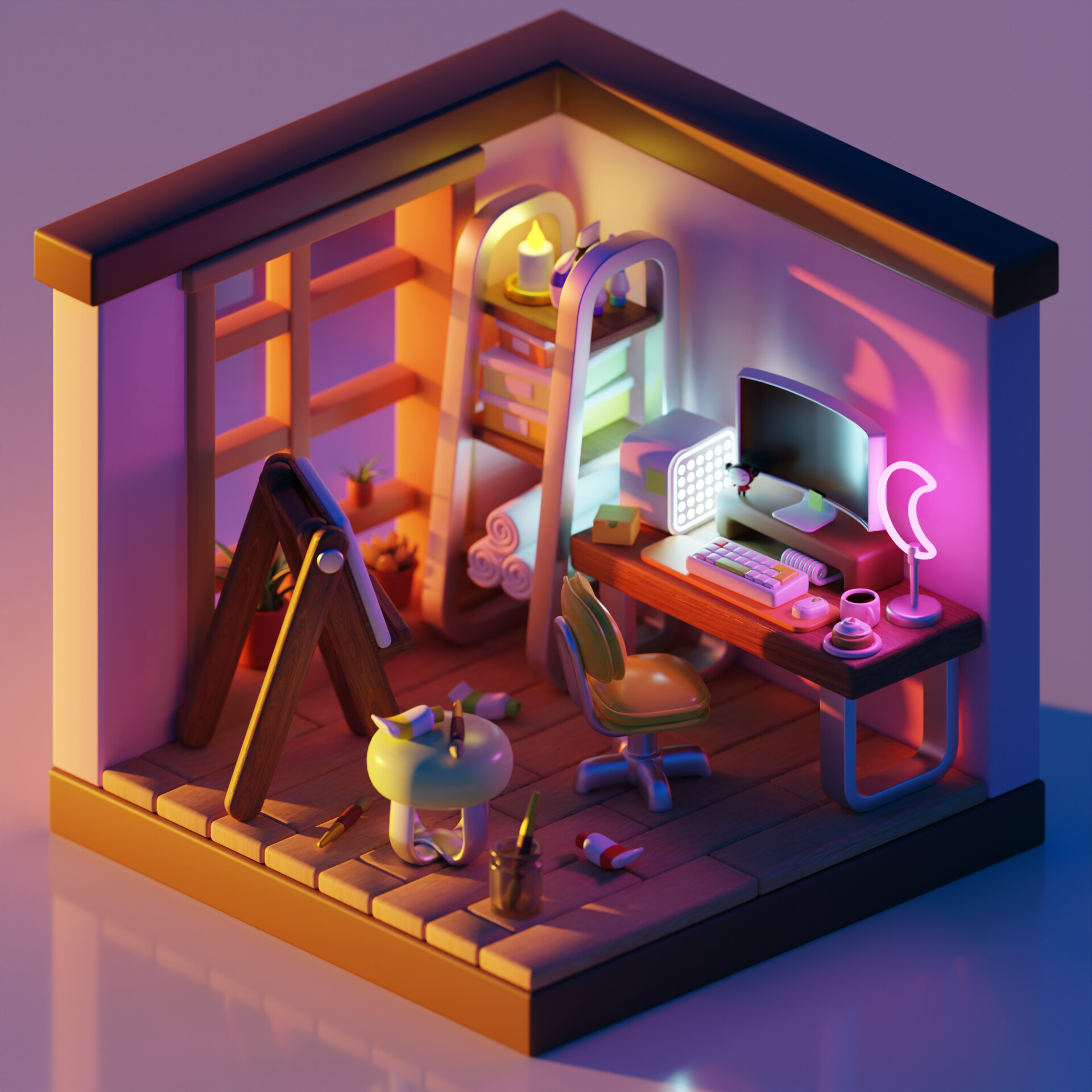 ArtStation - Сozy artist's Isometric room
