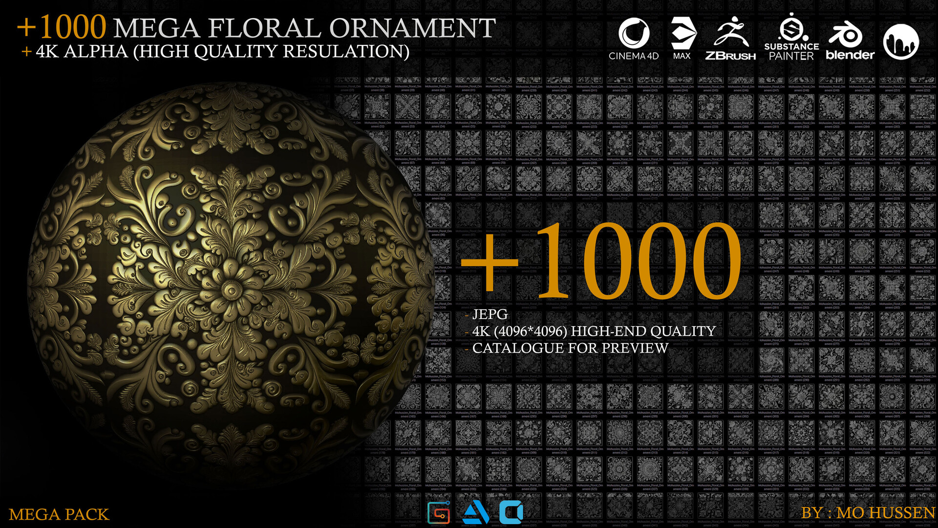 ArtStation - +1000 (Mega Pack) Floral Alpha Ornament