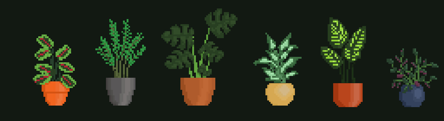 ArtStation - Potted plants simple pixelart
