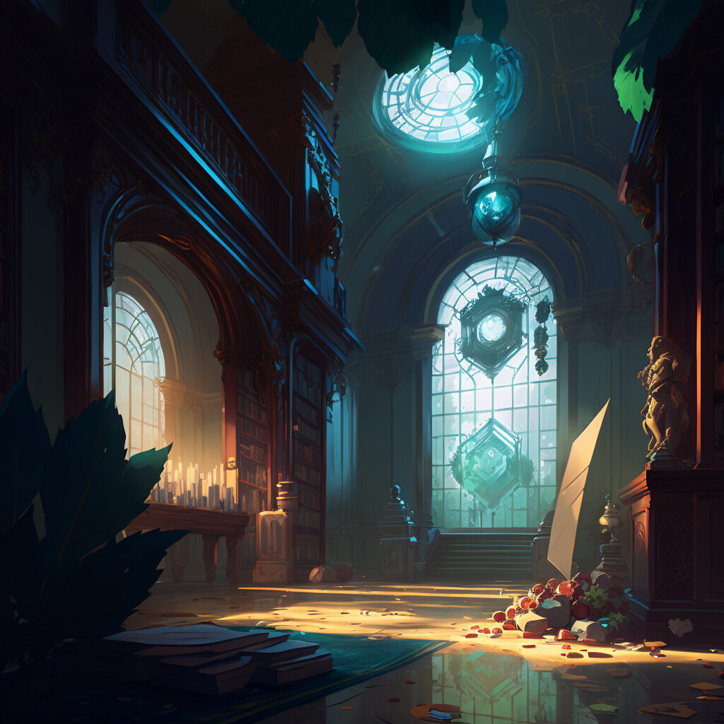 ArtStation - Castle Library: A Window to the World Amidst the Books 9