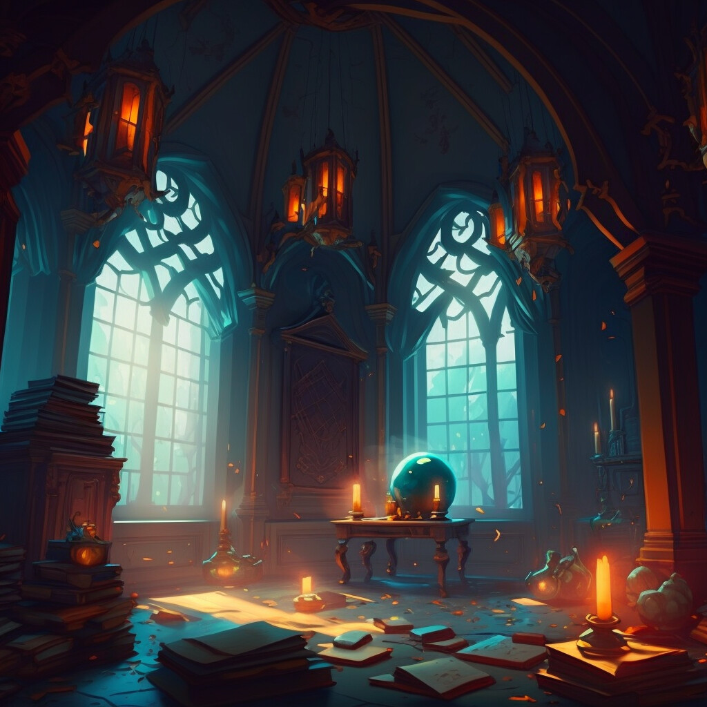 ArtStation - Castle Library: A Window to the World Amidst the Books 10