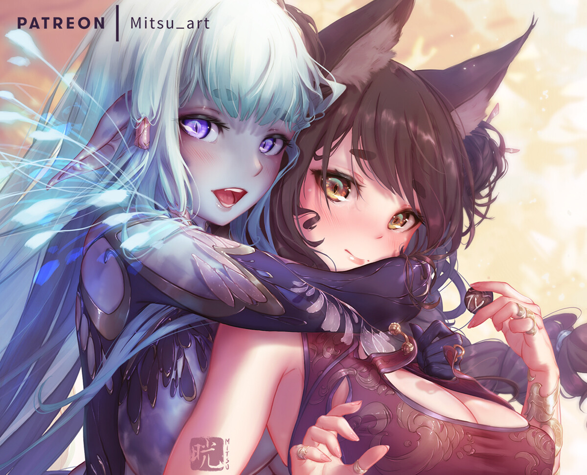 Mitsu Art - Aeyria & Mitsu 1 year (OC)