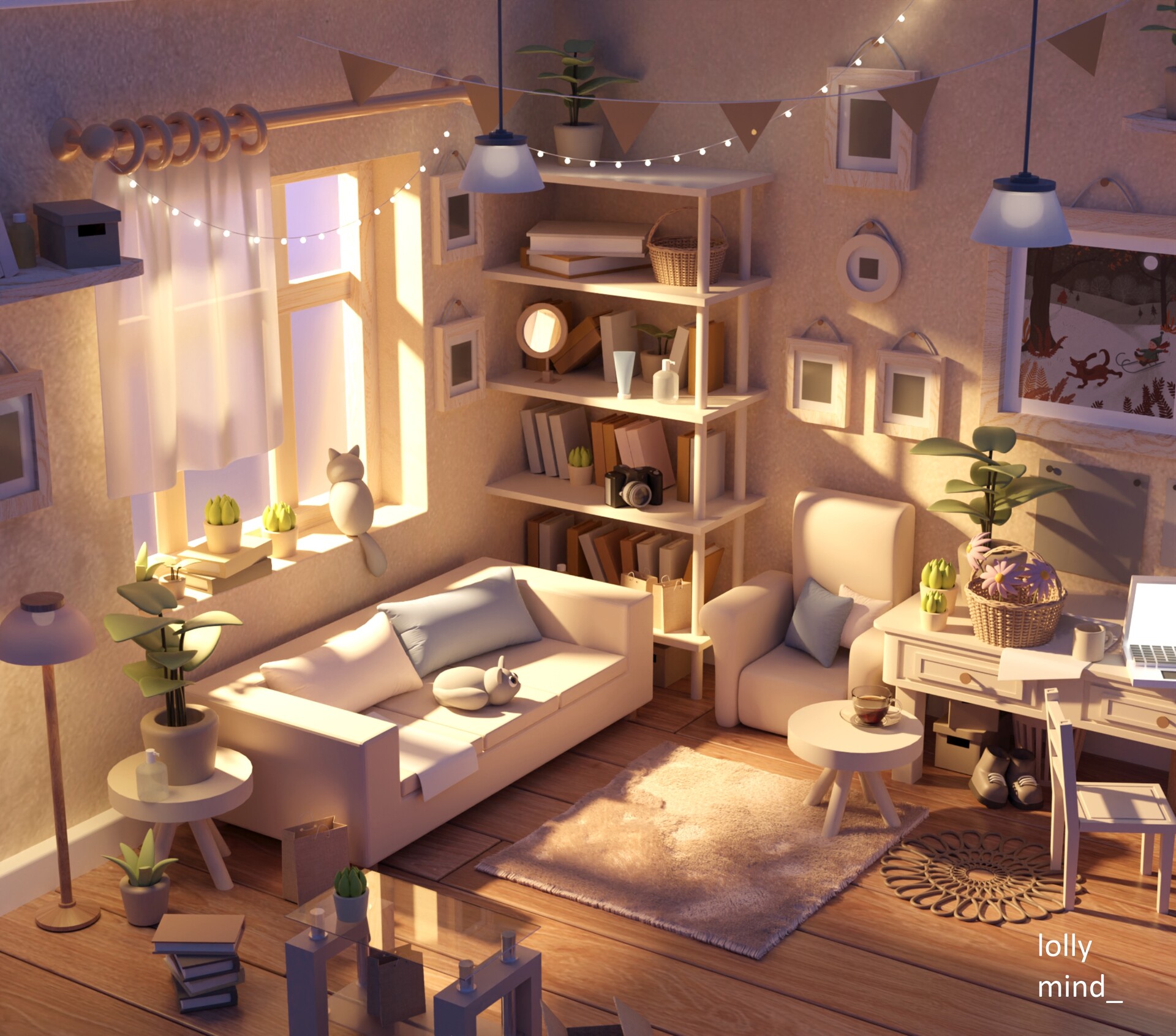 ArtStation - Cats on vacation in a bright room