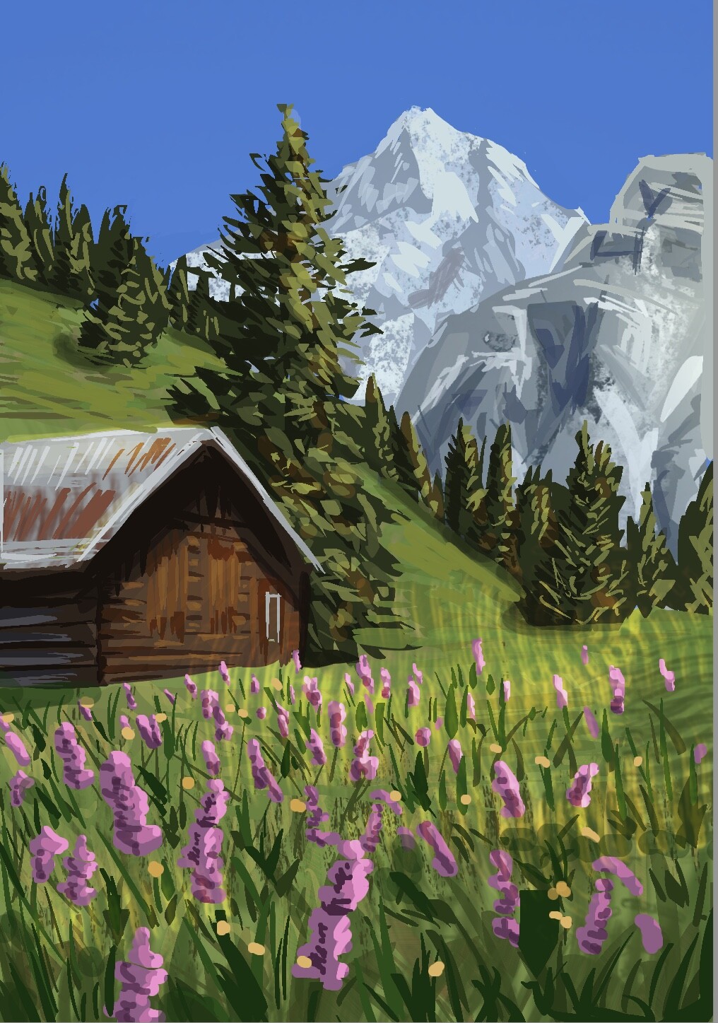 ArtStation - Cabin in a field of flowers