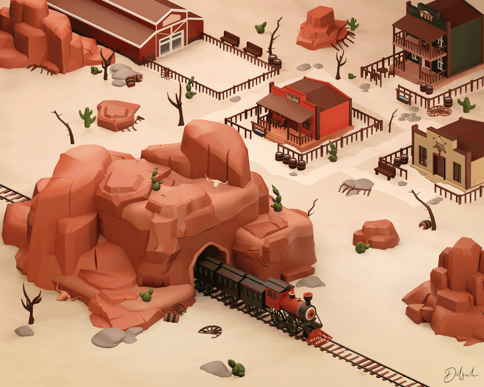 ArtStation - 3D Low Poly Western Concept Design