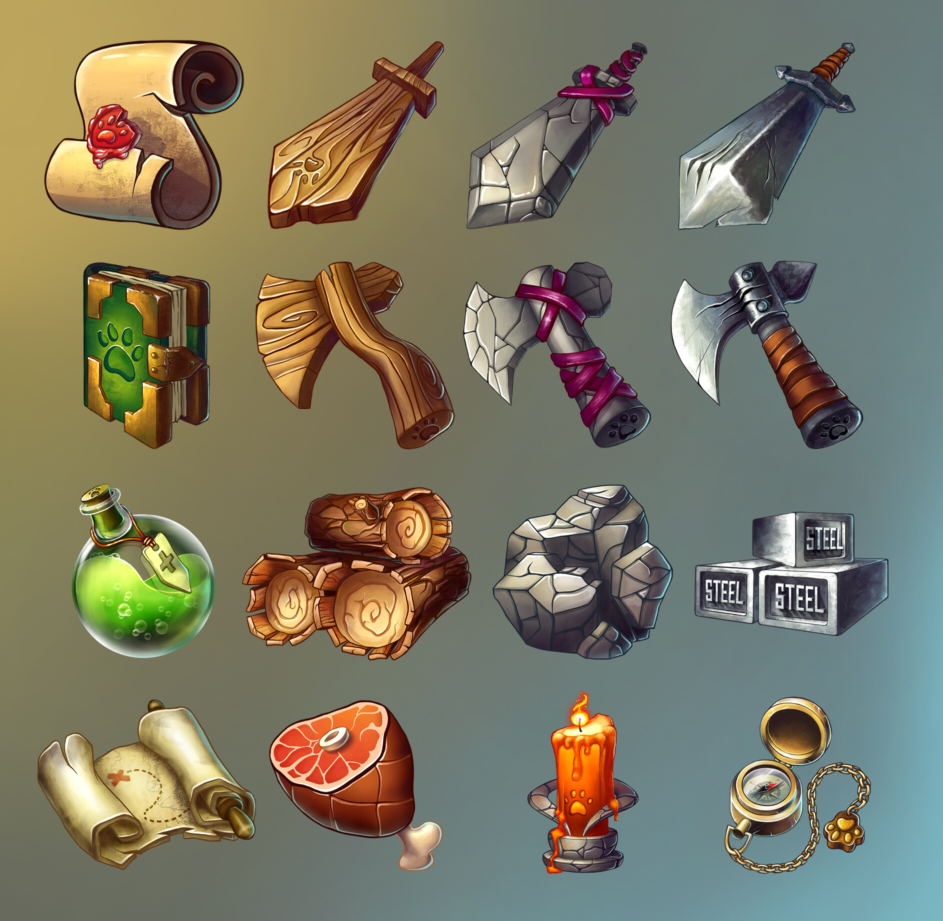 ArtStation - Icons for the game, in the style of survival