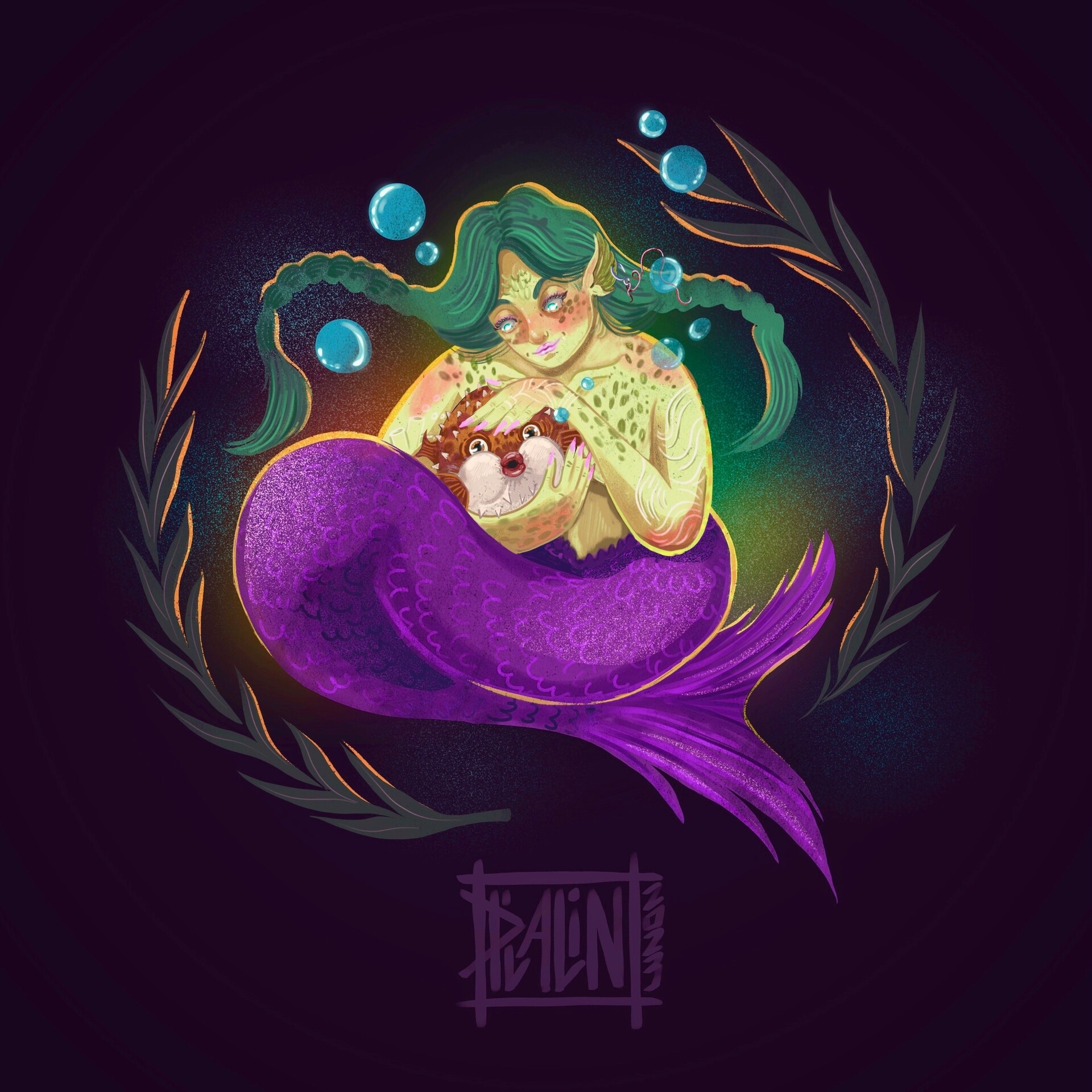 ArtStation - the Mermaid and puffer fish