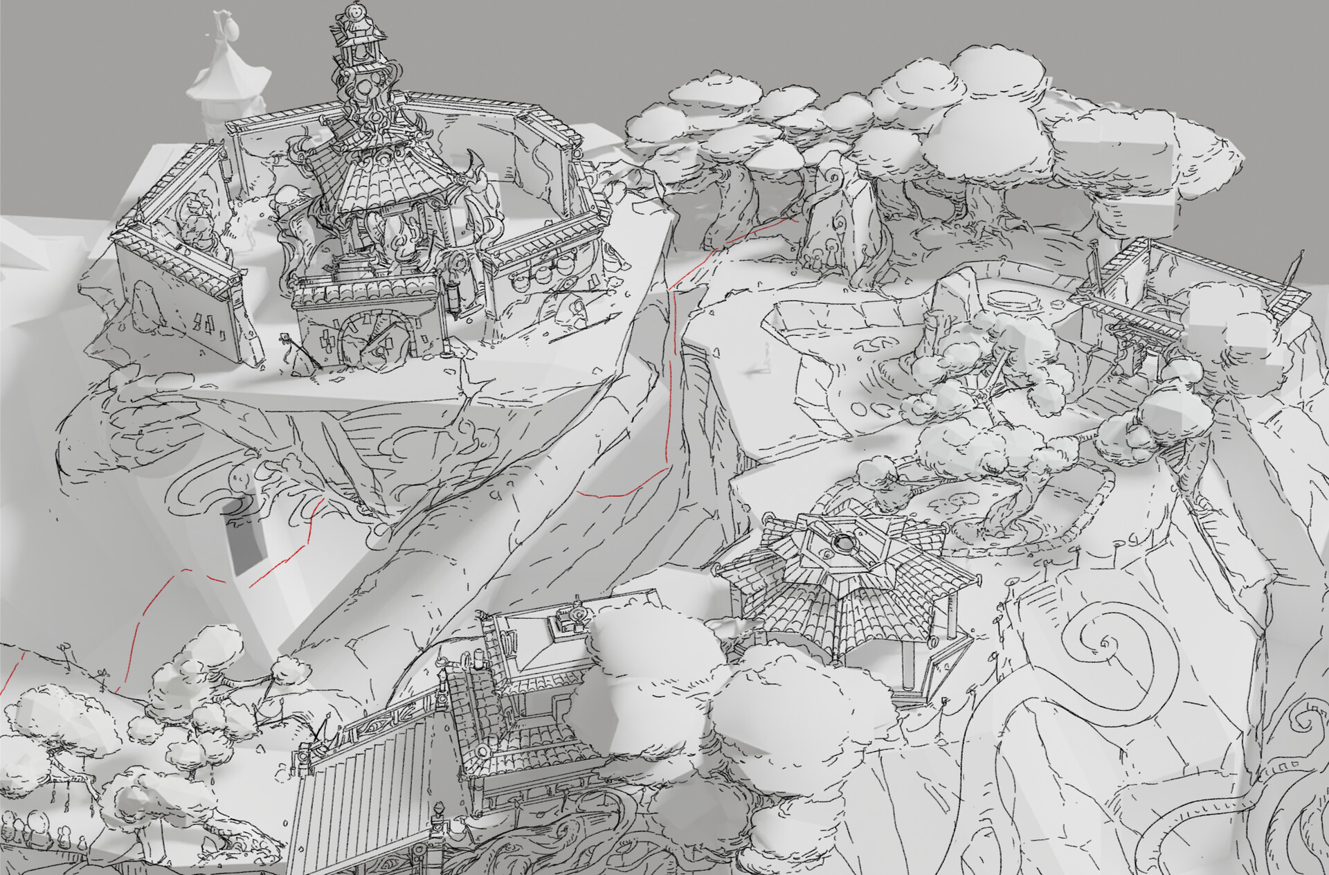 ArtStation - Some environment design sketches on 3d base practices