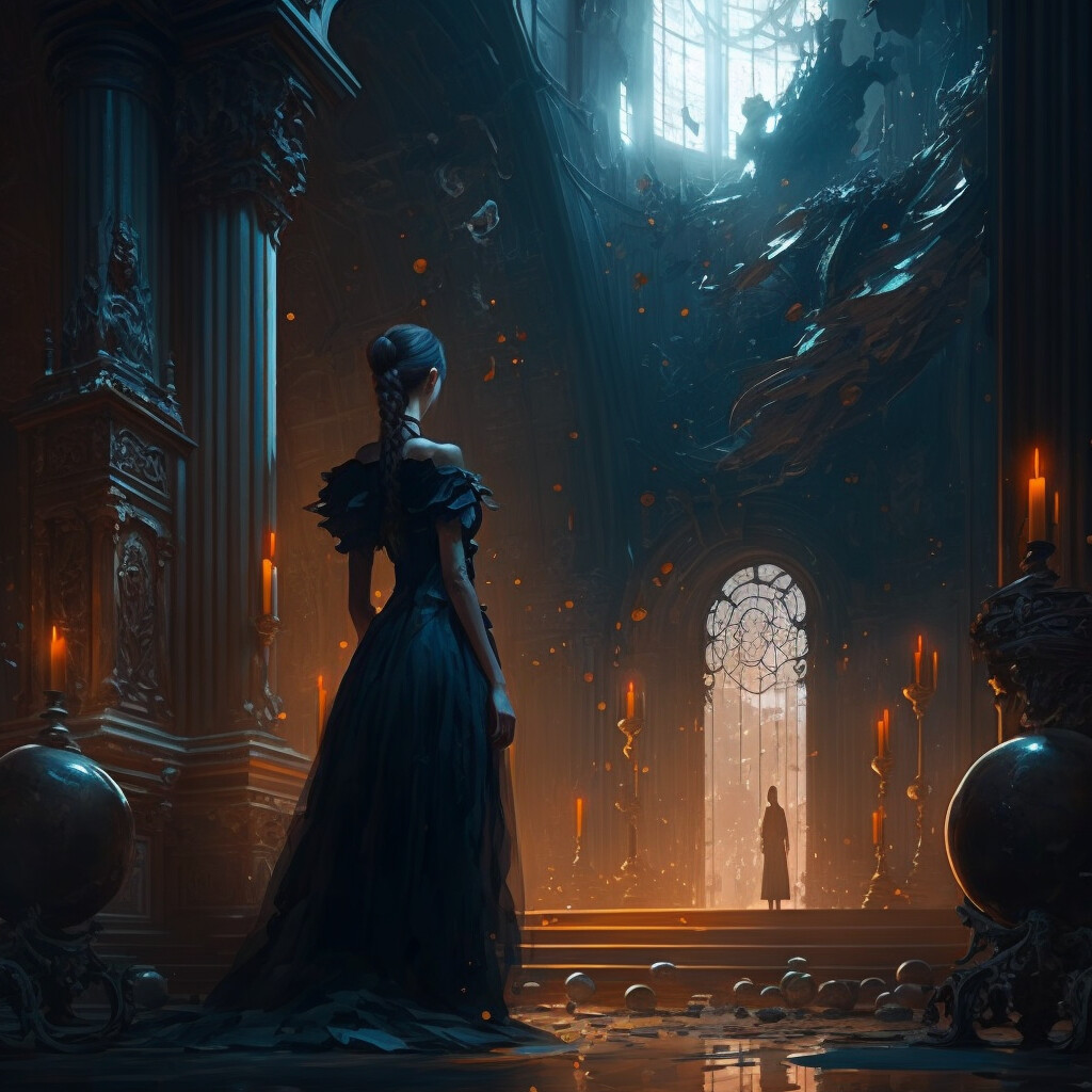 ArtStation - Gothic Elegance: Young Woman in Black Dress and Pearls 4