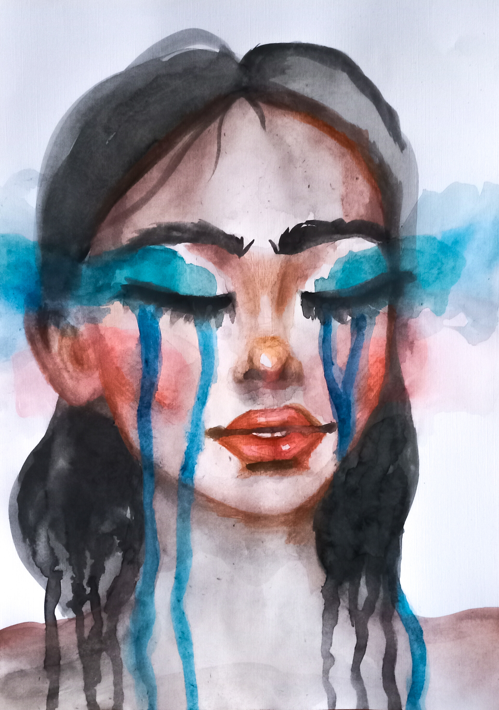 Watercolor Face Crying