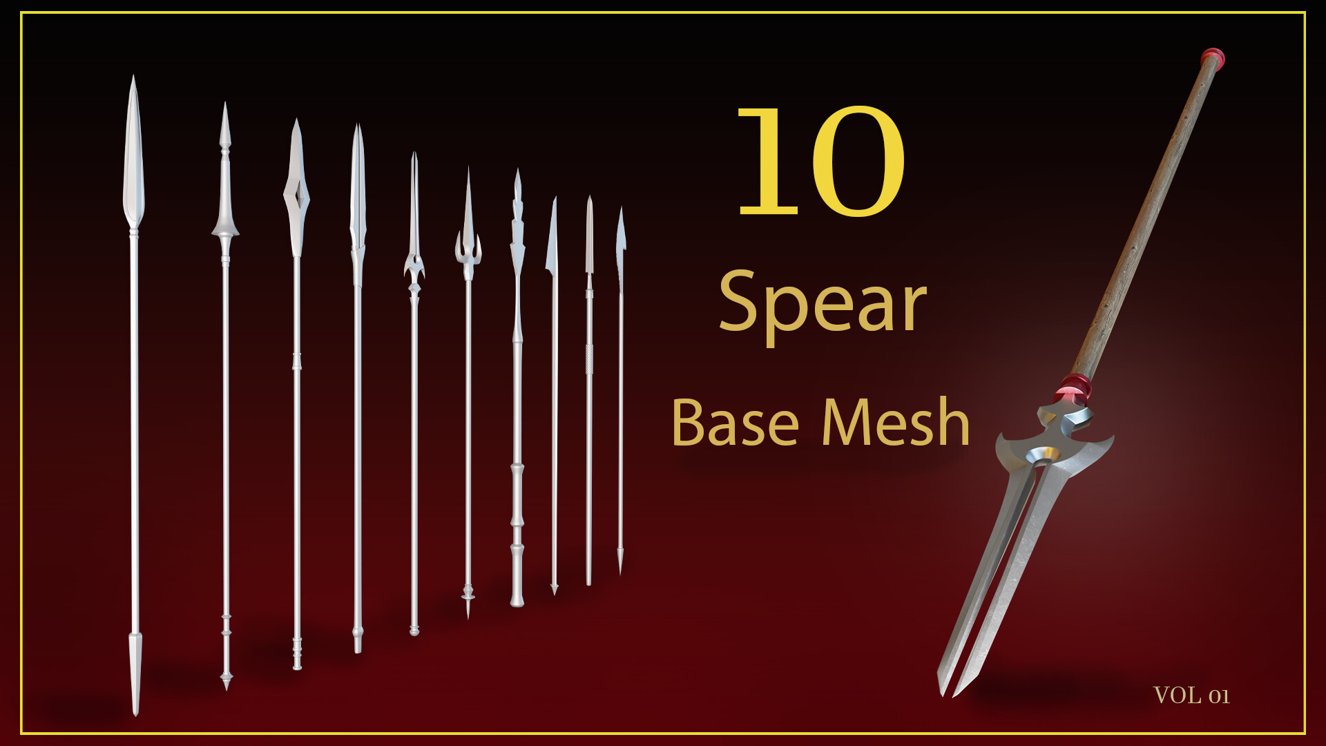 ArtStation - 10 Spear Base Mesh, Obj & Fbx- Game Ready- Vol 01 -Free Spear ( 2 Sample )