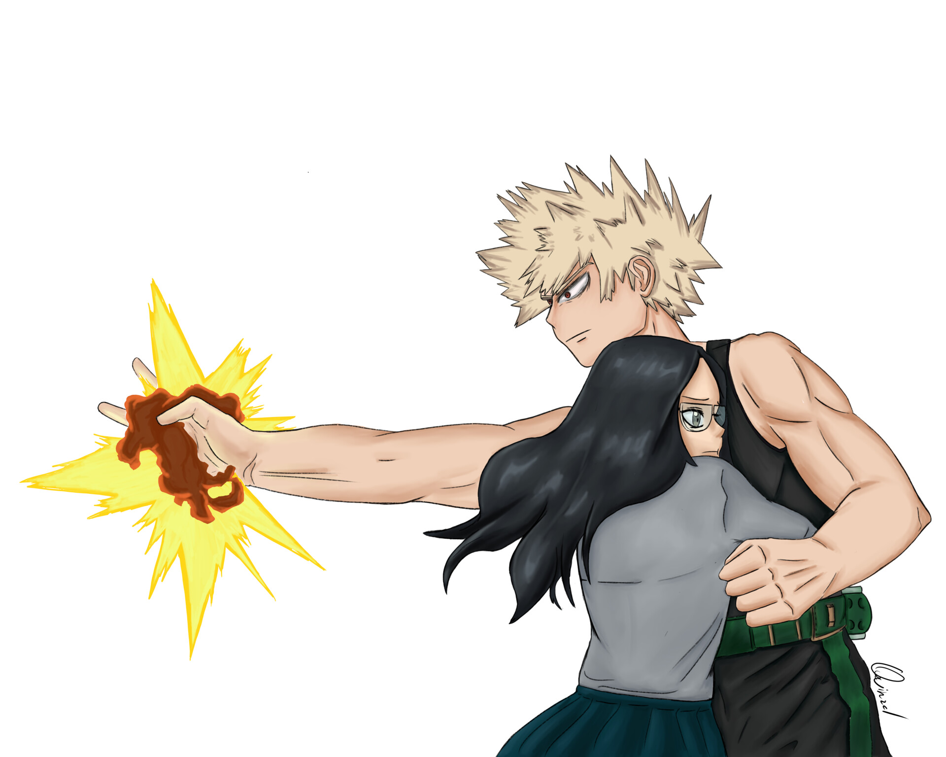 ArtStation - Bakugo defending a student
