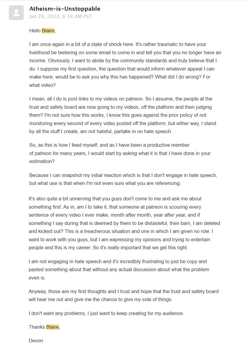 Devon Tracey - Response to patreon 1