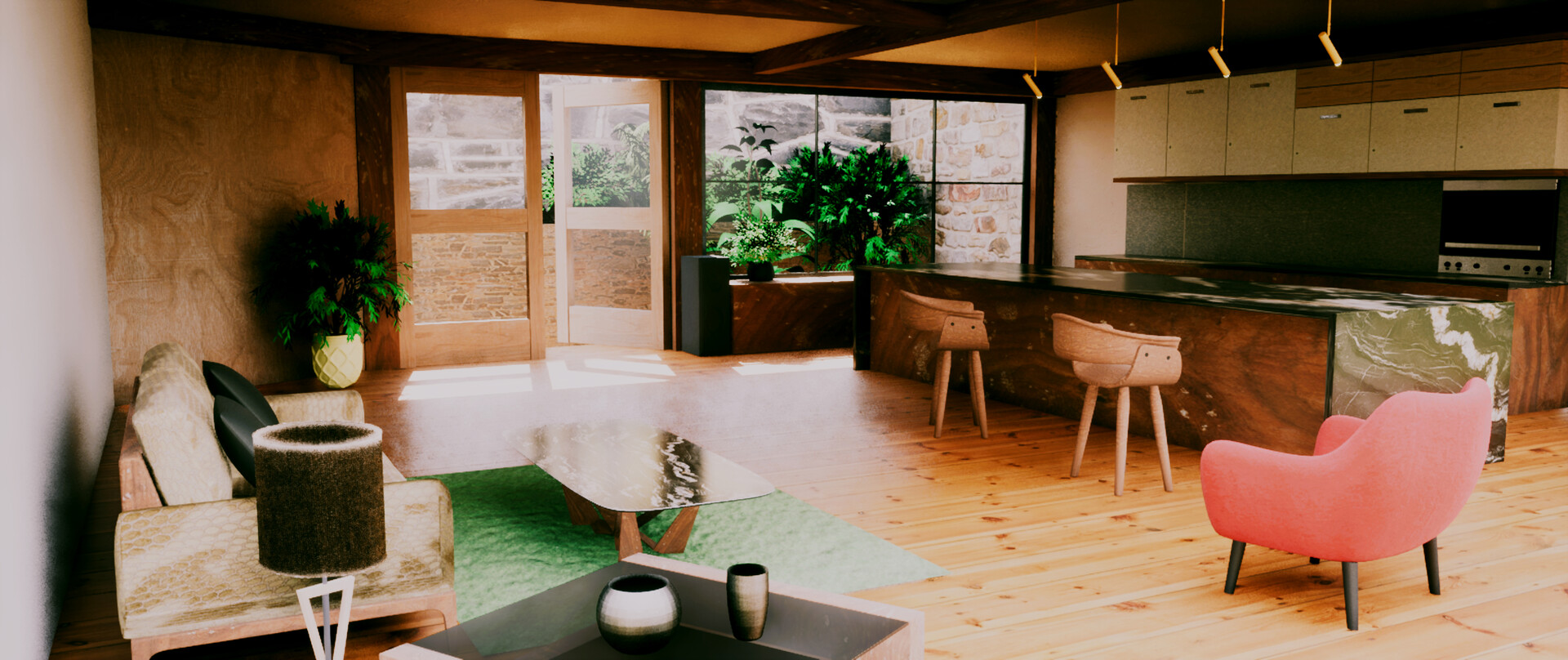 Krishnadevan D - Spacious and Serene Open Modular Kitchen with Side Garden