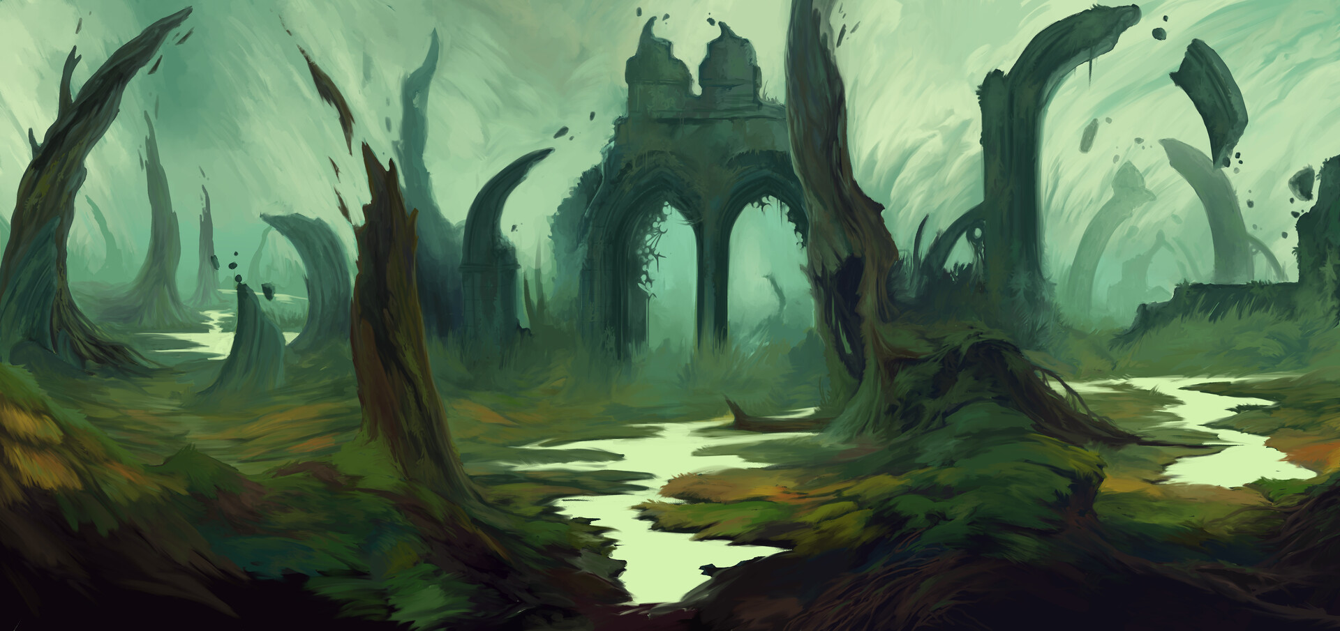 ArtStation - Swamp landscape, custom land proxy
