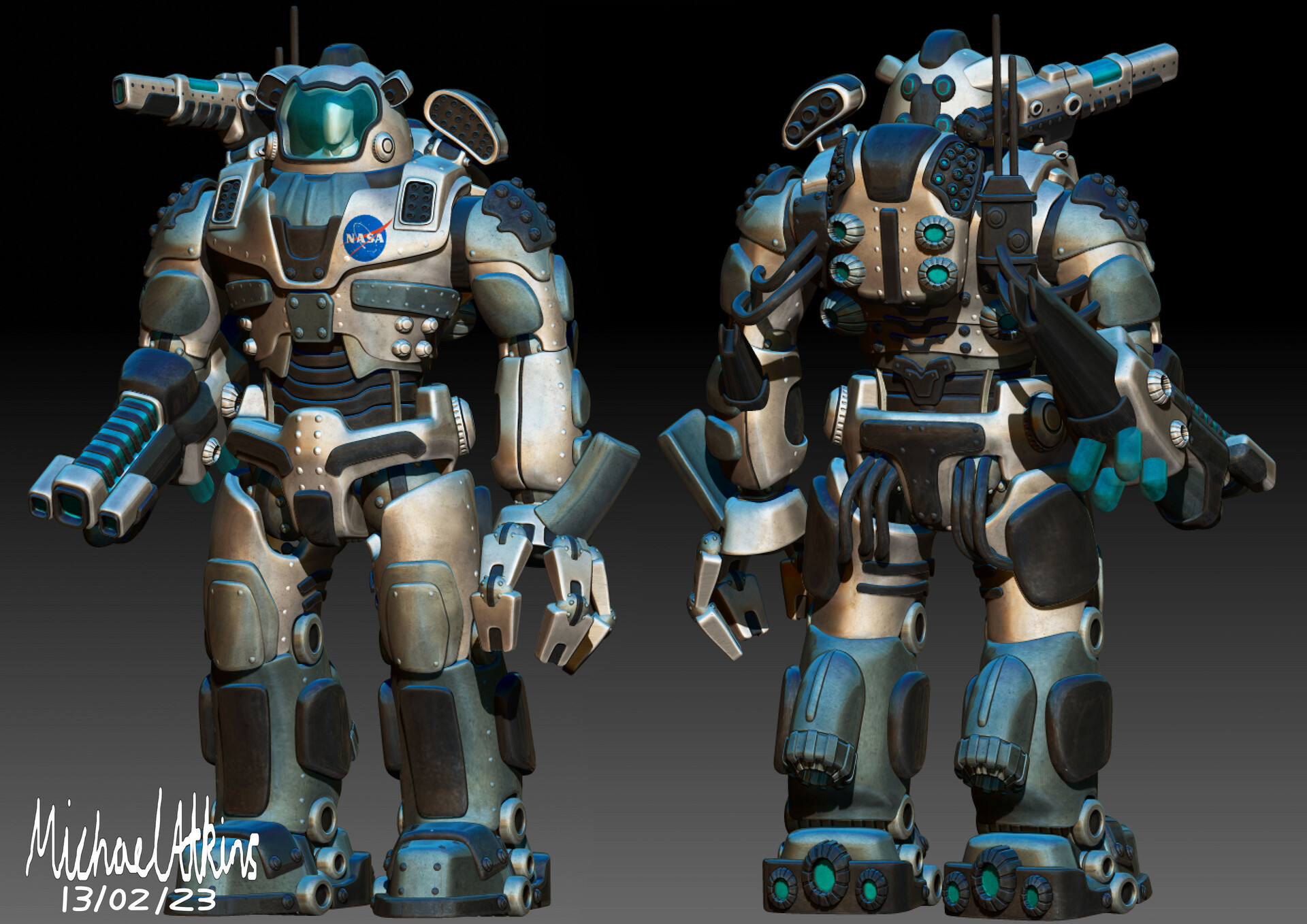 ArtStation - Michael Atkins 3D Futuristic Astro Mech Character Sheet