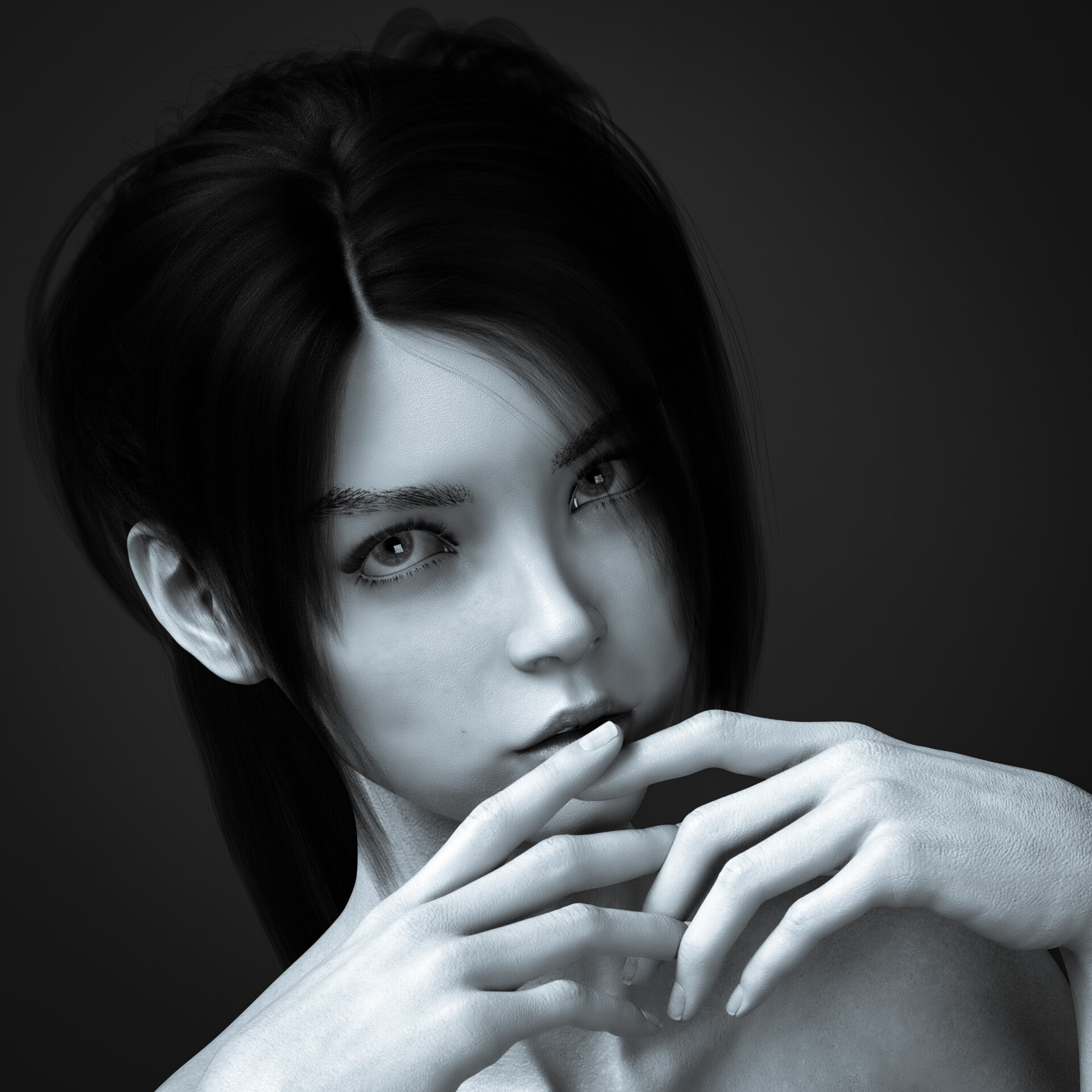 ArtStation - Violet black and white portrait