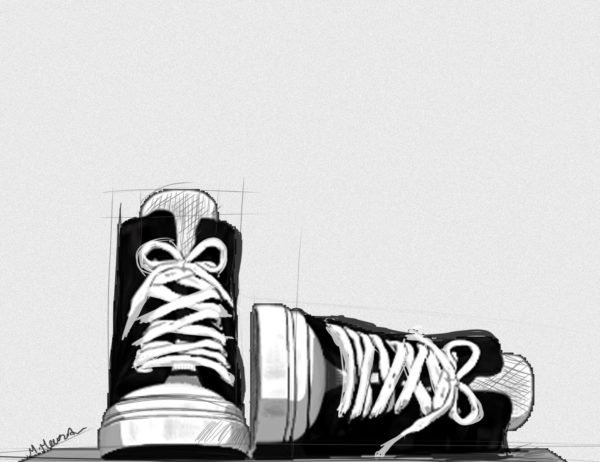 Hanging Converse Shoes Drawing
