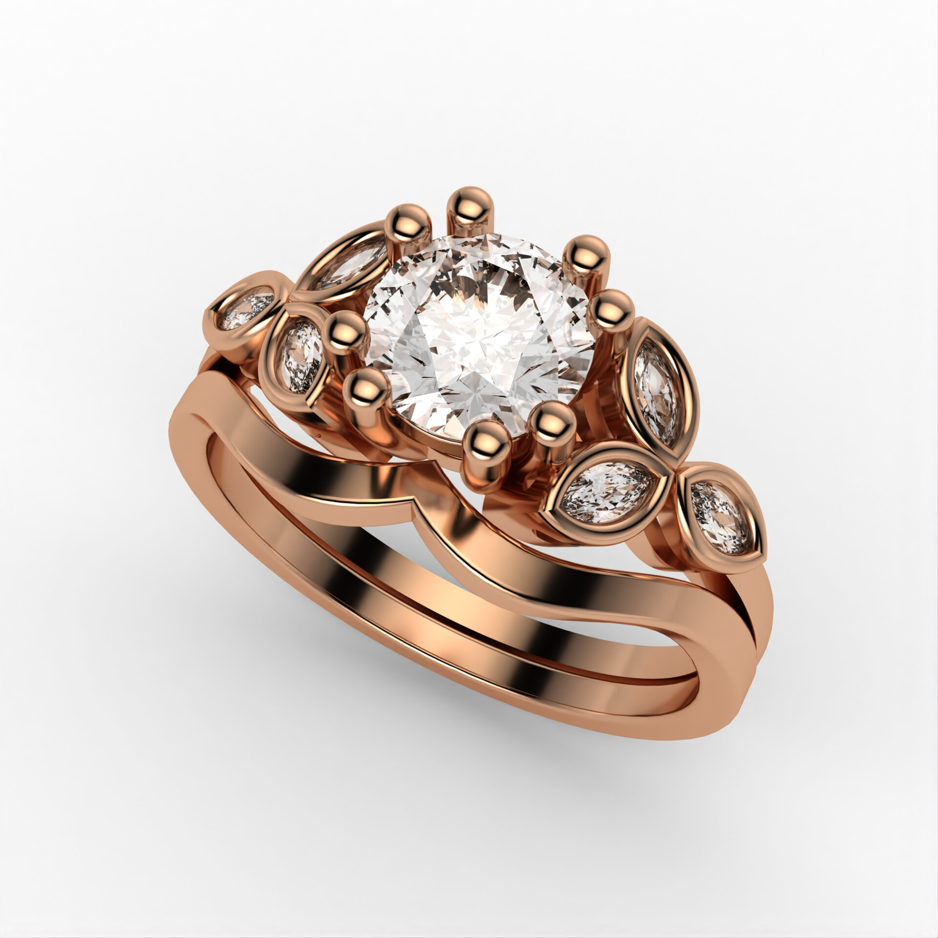 ArtStation - 9ct Rose Gold Ring with Diamonds and Fitted Band