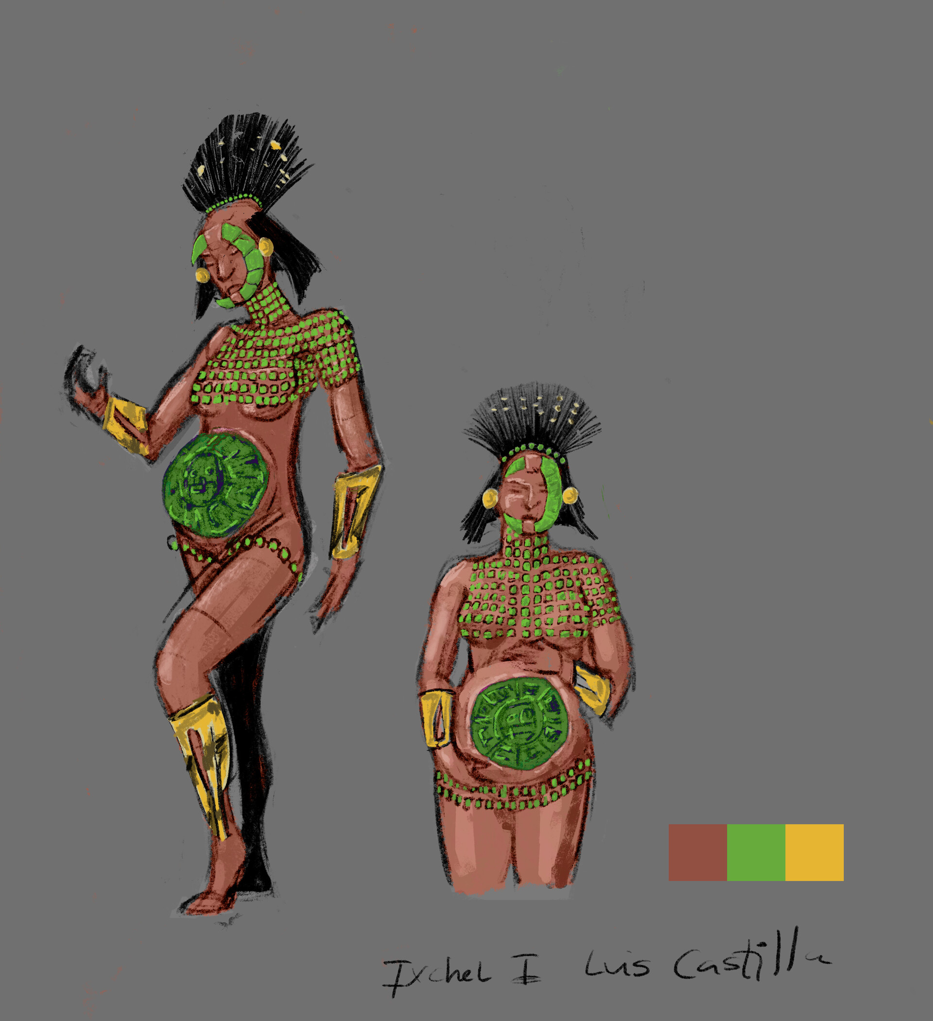 Luis Castilla Rosa - Maya Goddess Ixchel "I" and "O" Character Design