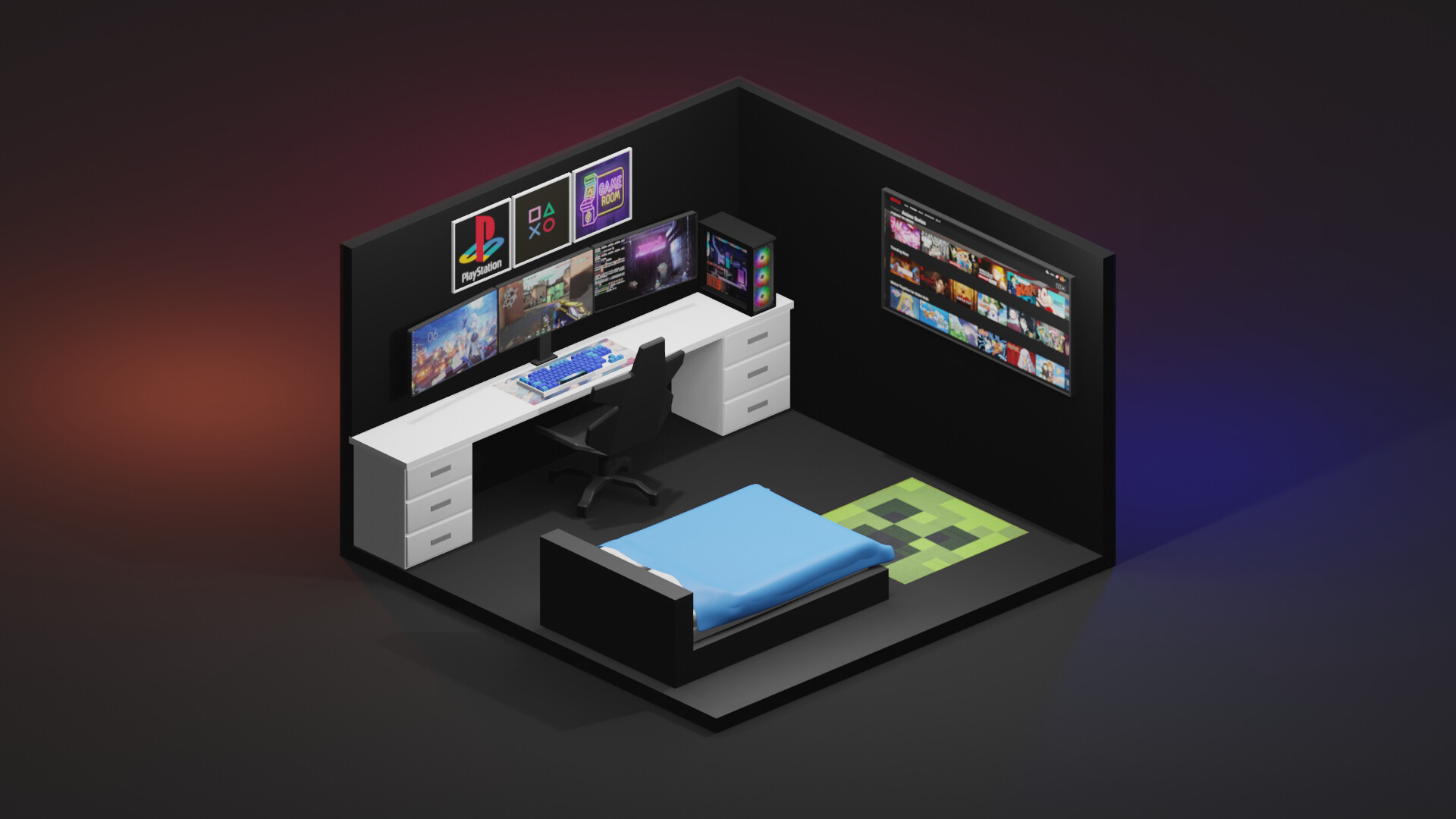 ArtStation - Low Poly Gaming Room