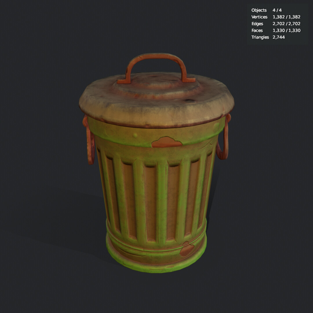 ArtStation - Stylized Dirty Trash Can