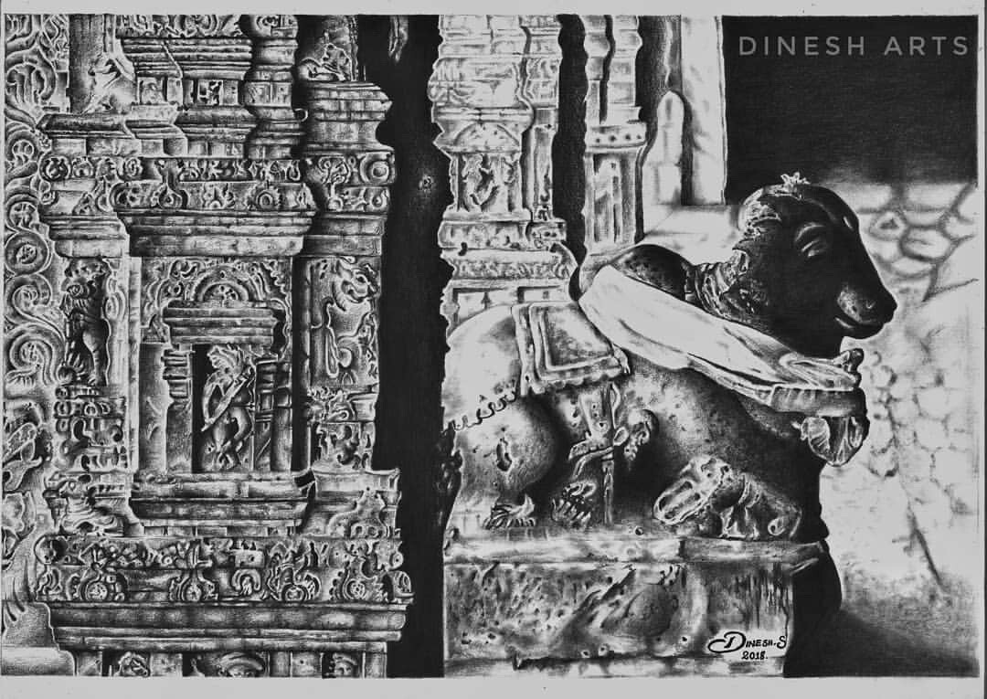 ArtStation - Nandhi sculpture pencil sketch