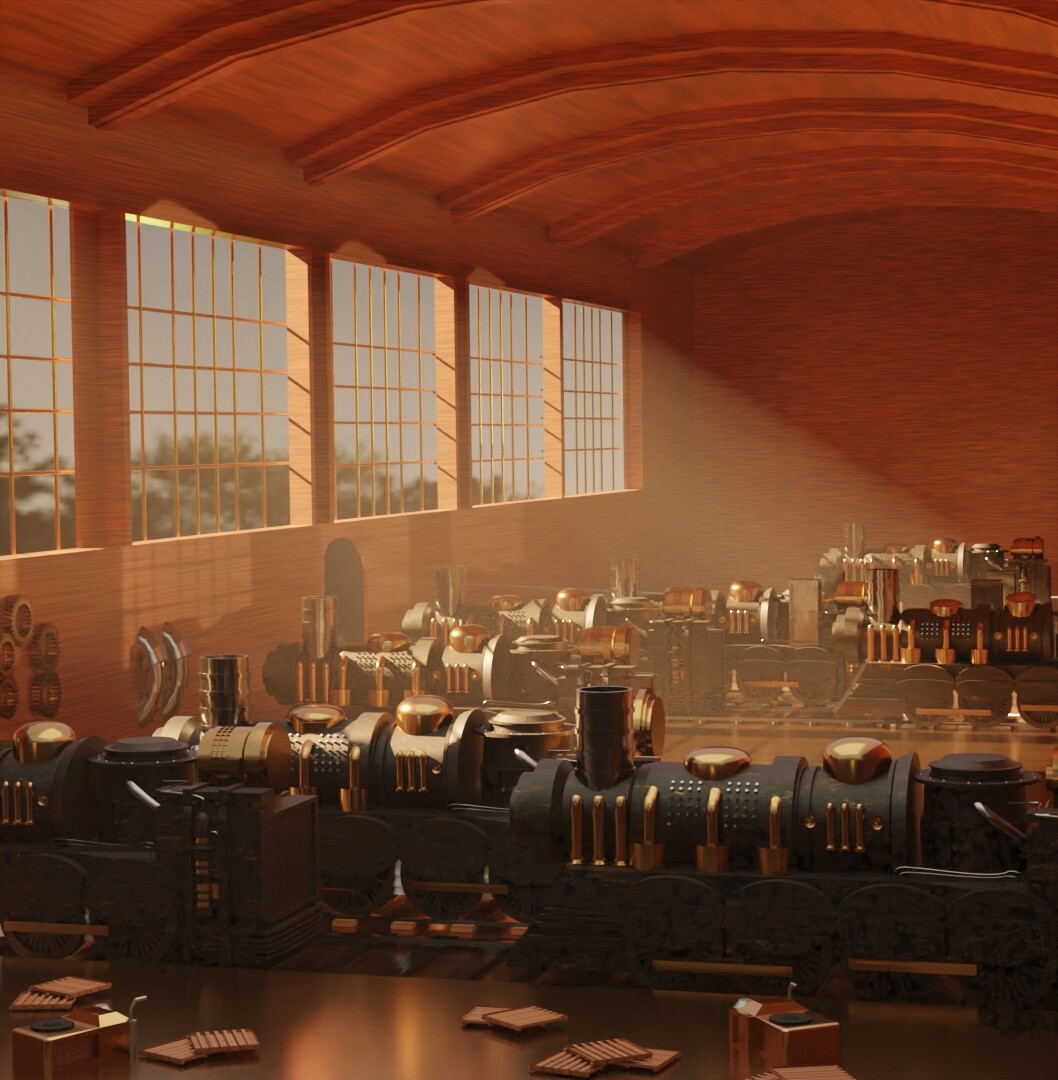 ArtStation - Afternoon in a steampunk train station (concept)