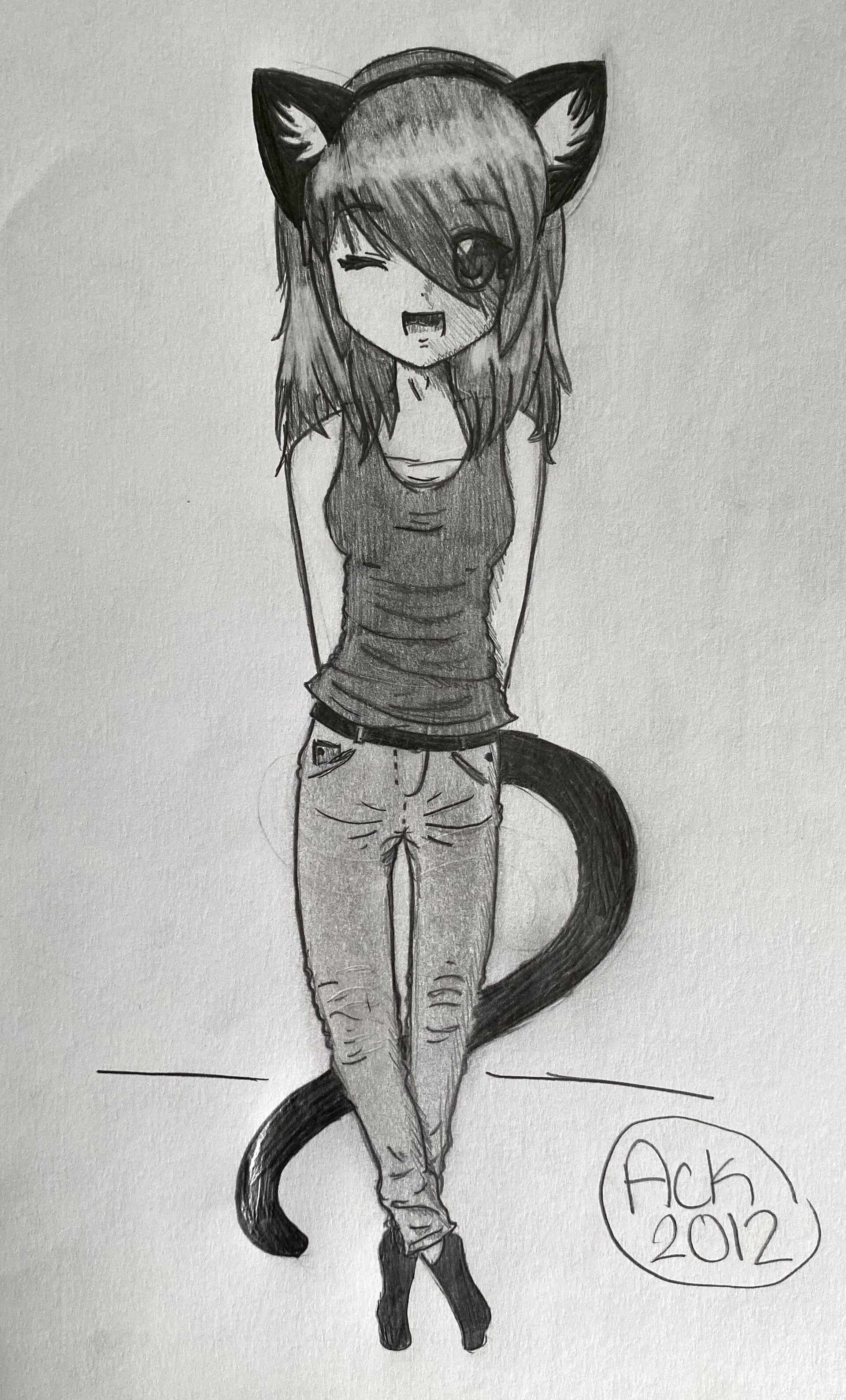 how to draw a girl with cat ears easy