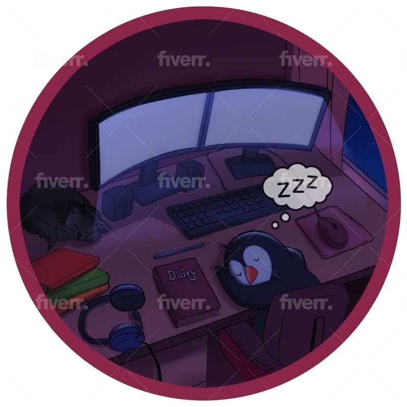 ArtStation - Cute penguin sleeping on a desk - Commission work