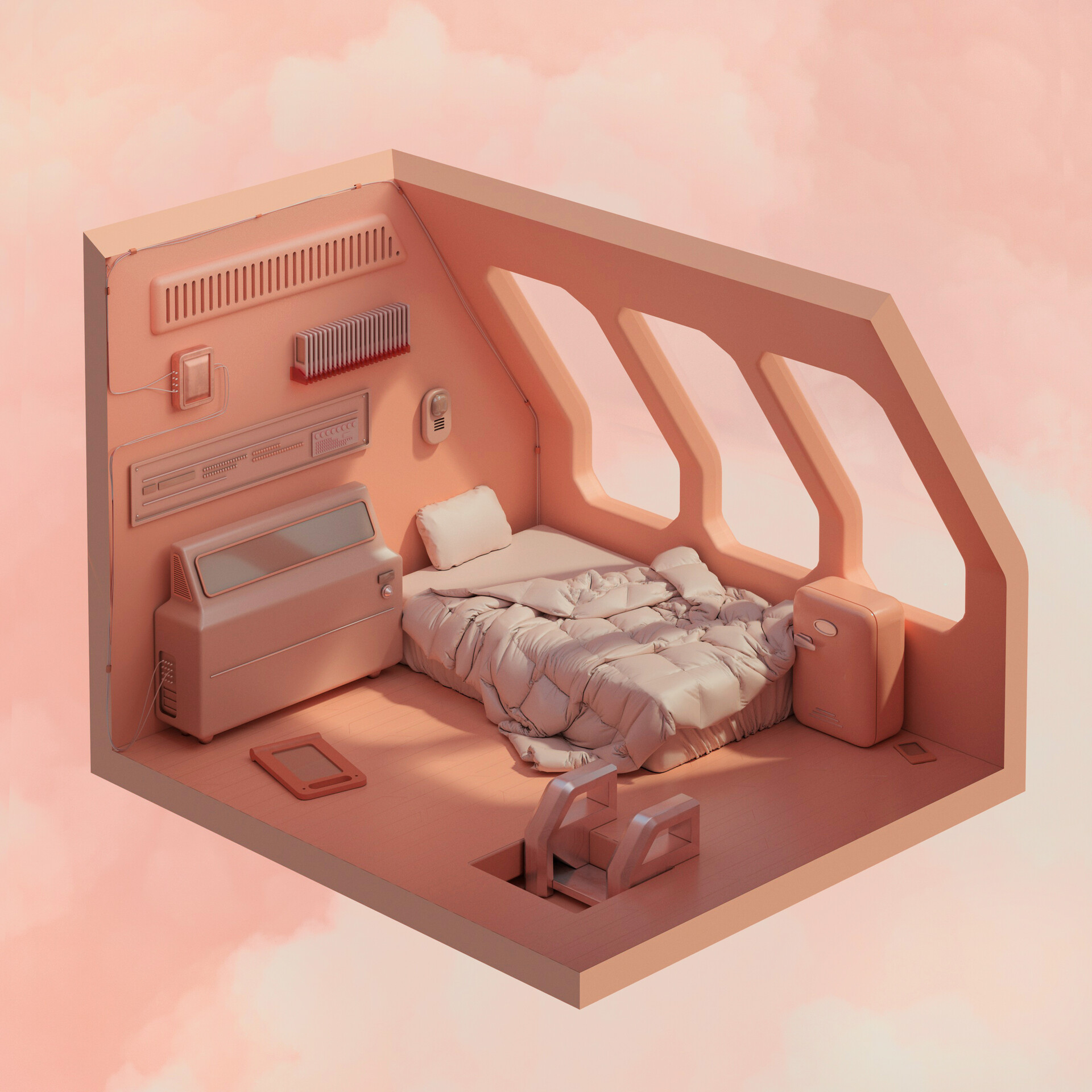 ArtStation - observation cabin isometric room