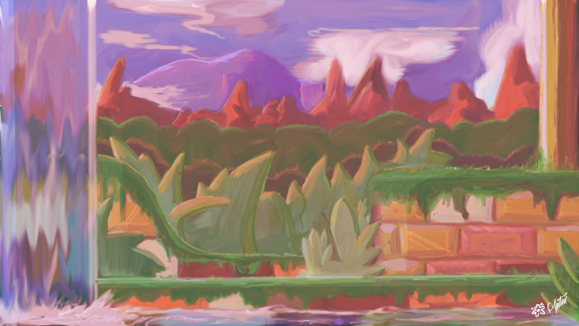 ArtStation - Aquatic Ruin - 2D Landscape and Color Exploration