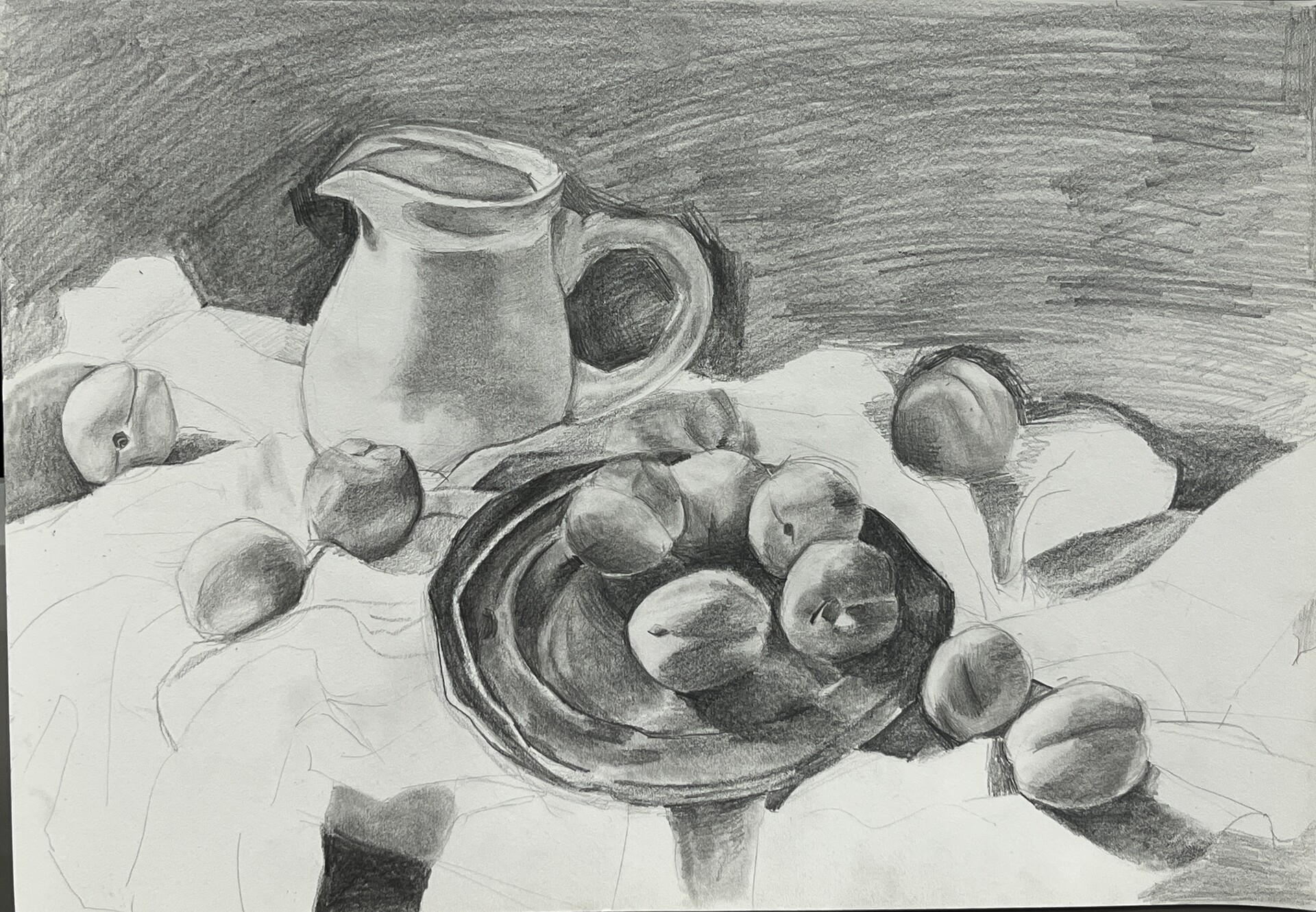 ArtStation - Unfinished Still Life - Fruits + Fabric + Jug