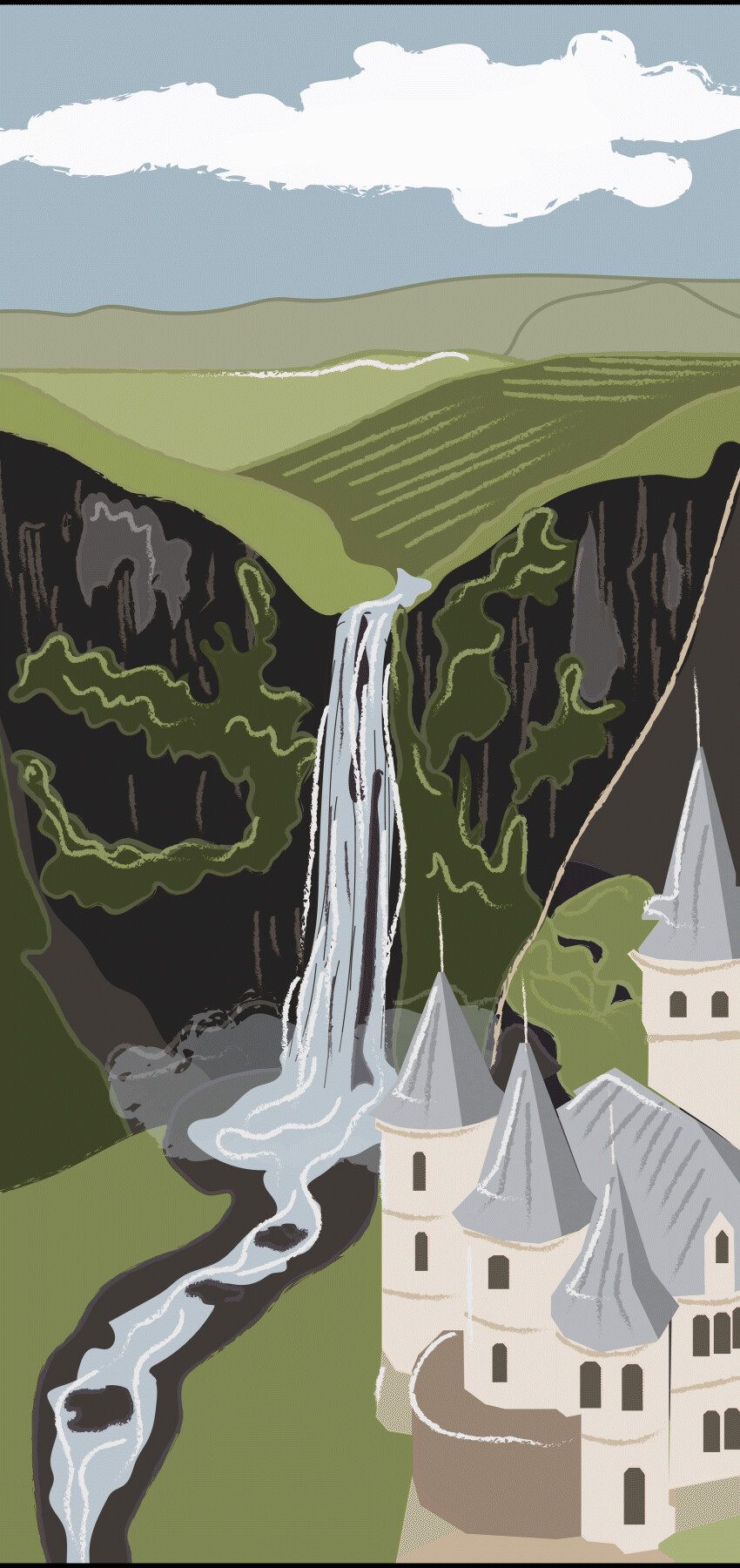 ArtStation - Waterfall and Castle