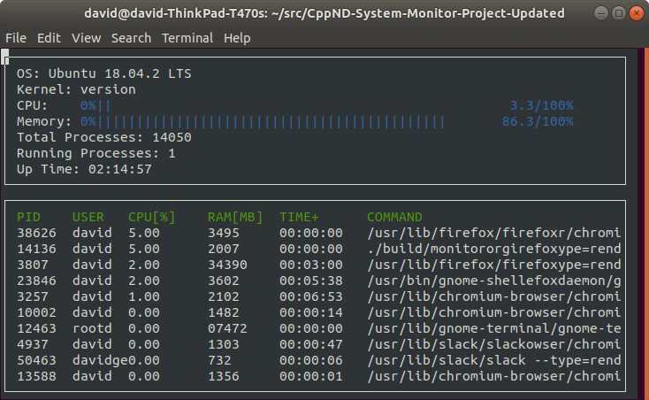 Zihe X - C++ Project: System Monitor