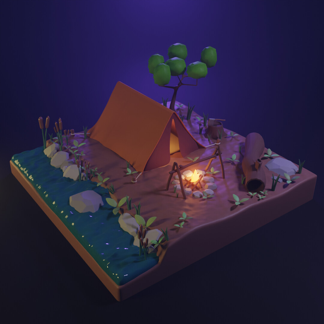 ArtStation - Camping at night