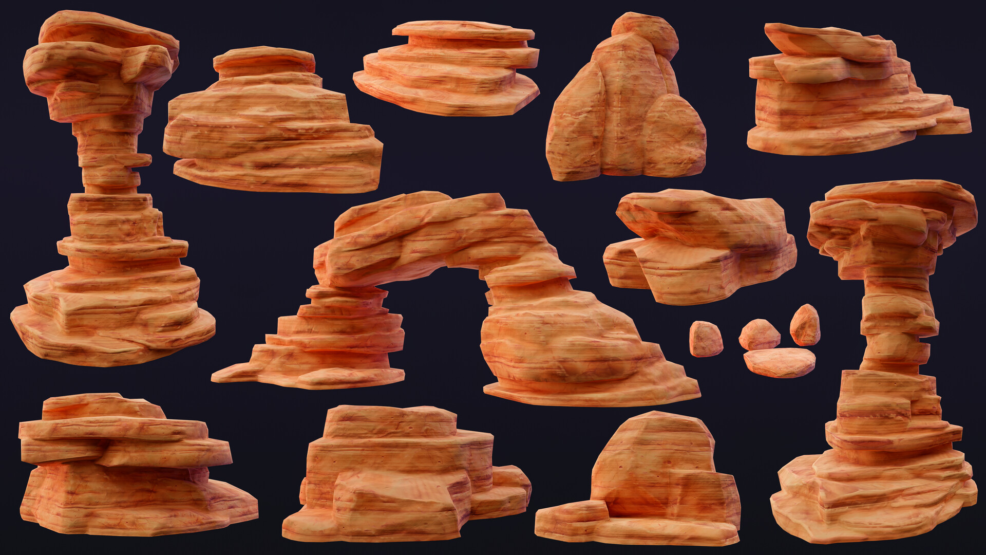 ArtStation - Stylized Rock Desert collection 15 Low-poly 3D models