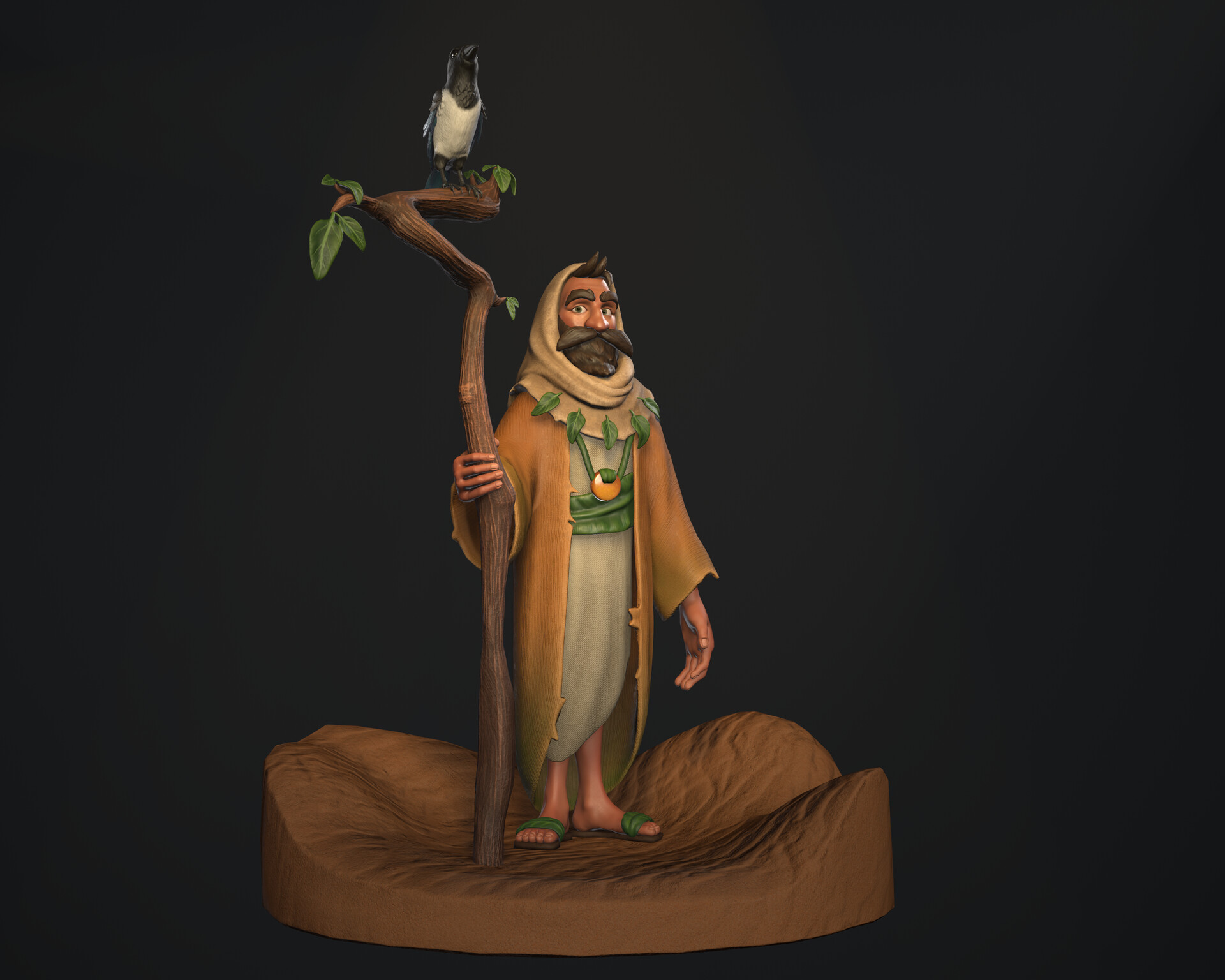 ArtStation - Cartoon Bearded Man with a Staff