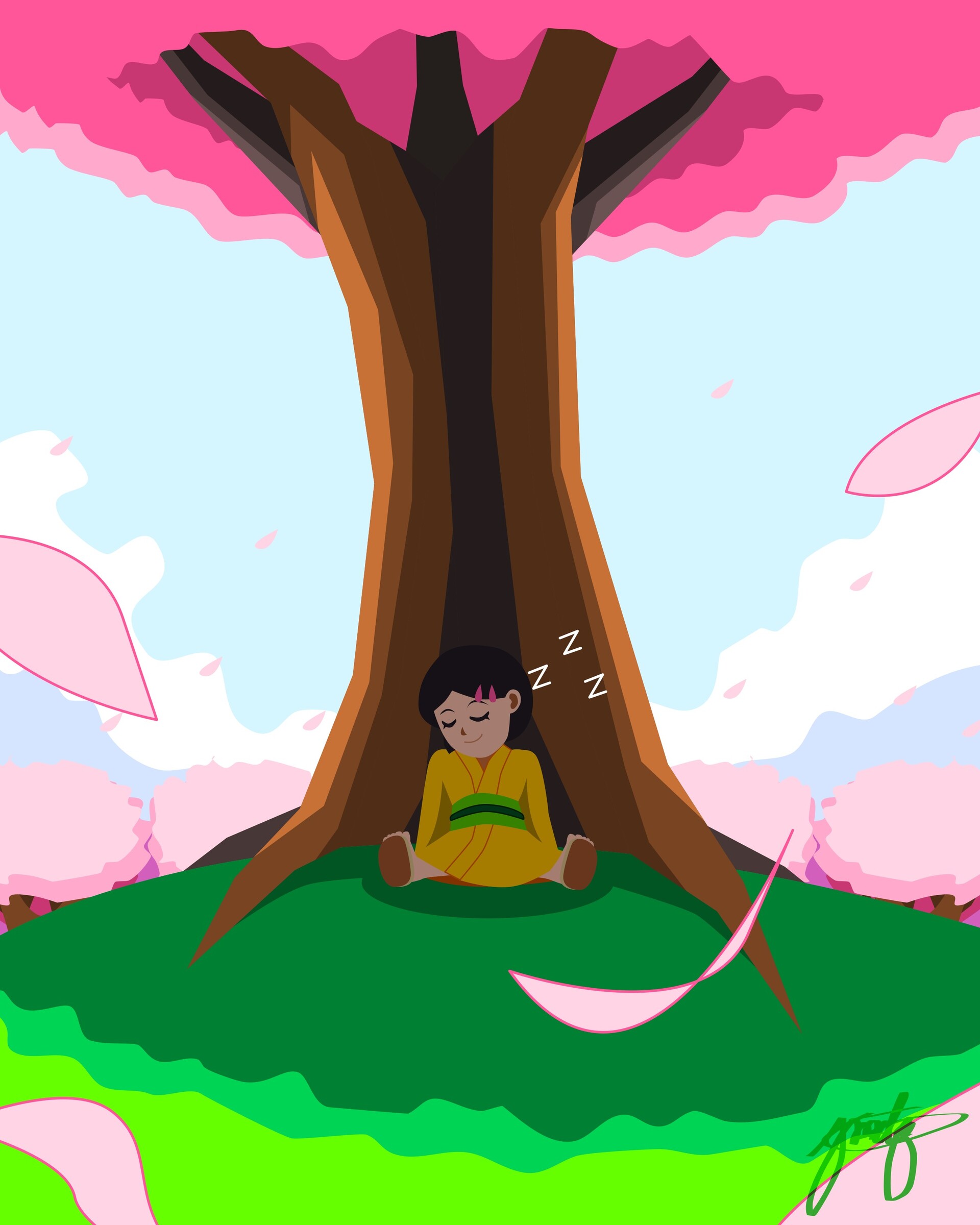 ArtStation - Calm Nap Under Sakura